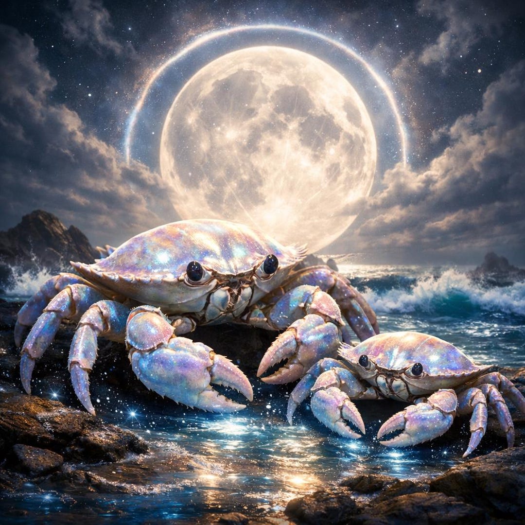 Celestial Crab Art Print | Moonlit Fantasy Illustration, Coastal ...