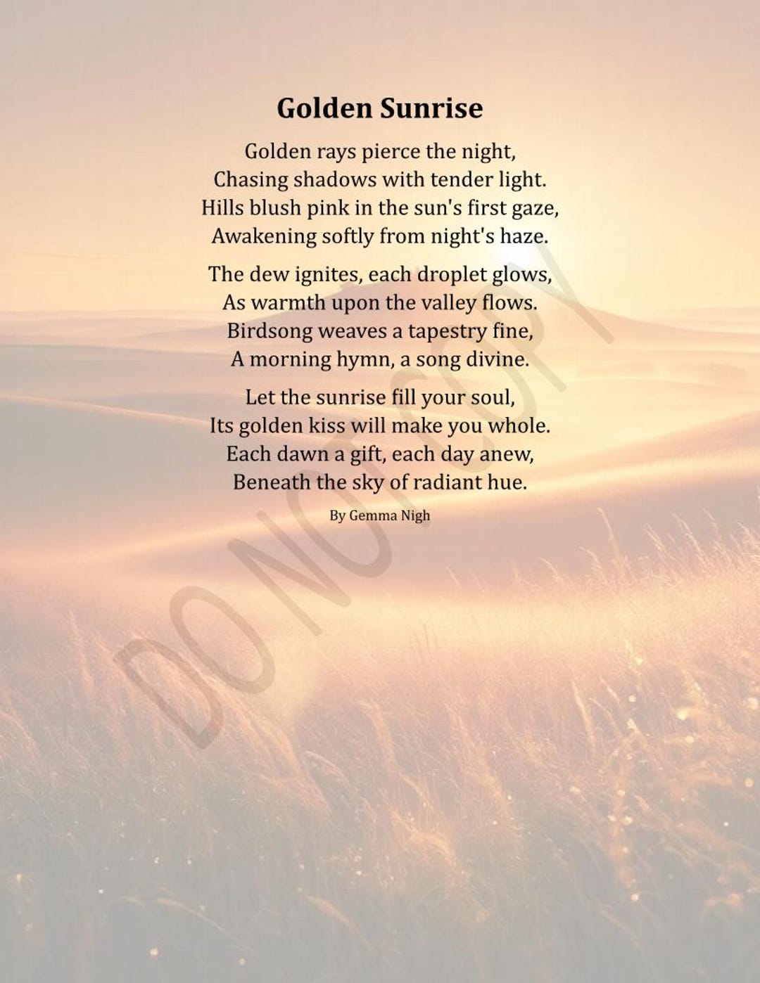 Golden Sunrise Poem Digital Download Uplifting Wall Art & Creative PDF ...
