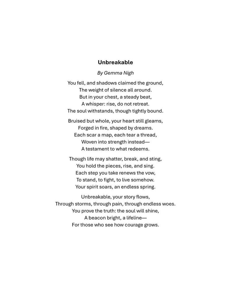 Unbreakable by Gemma Nigh Inspirational Poem Digital Download - Etsy