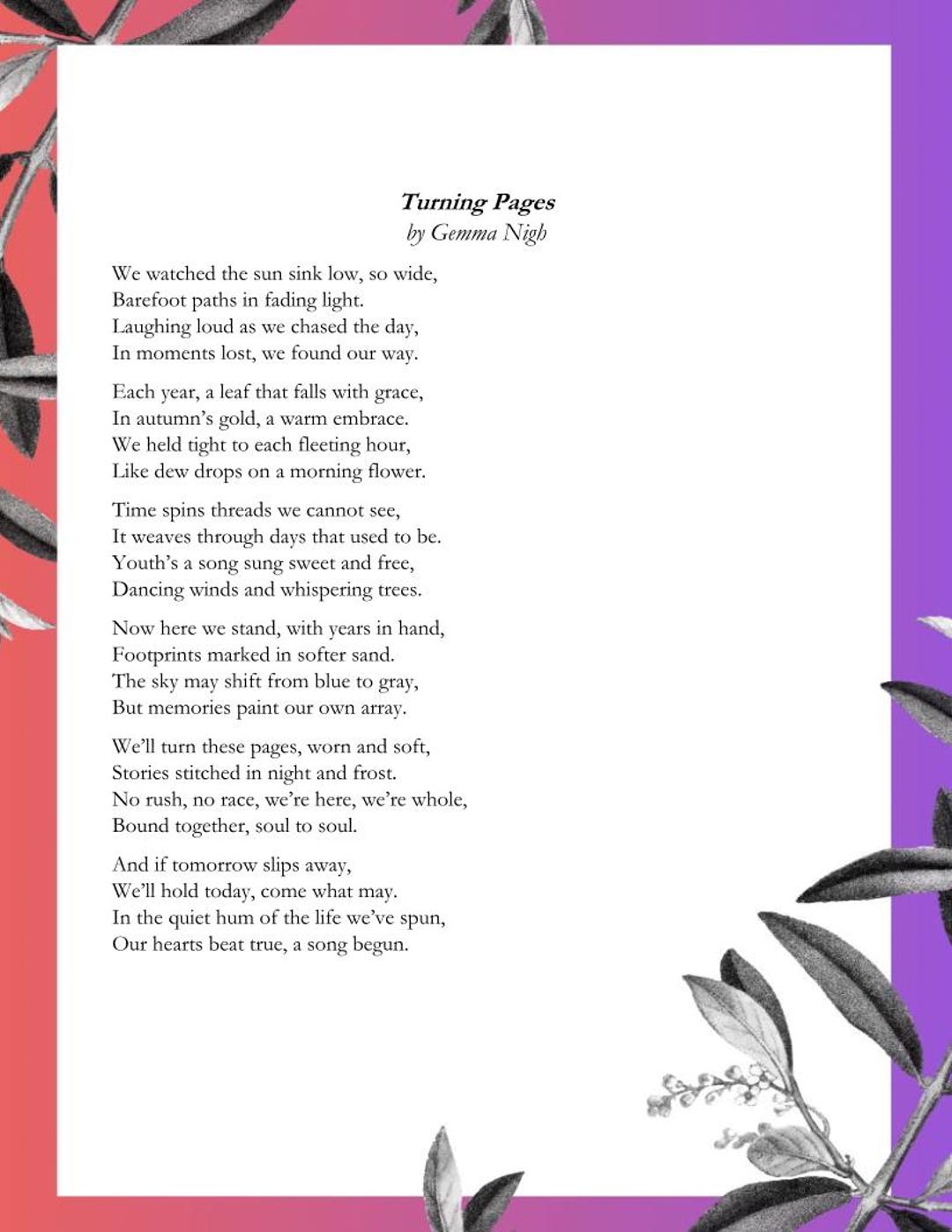 Turning Pages Poem on Time, Memories, and Lifes Chapters by Gemma Nigh ...