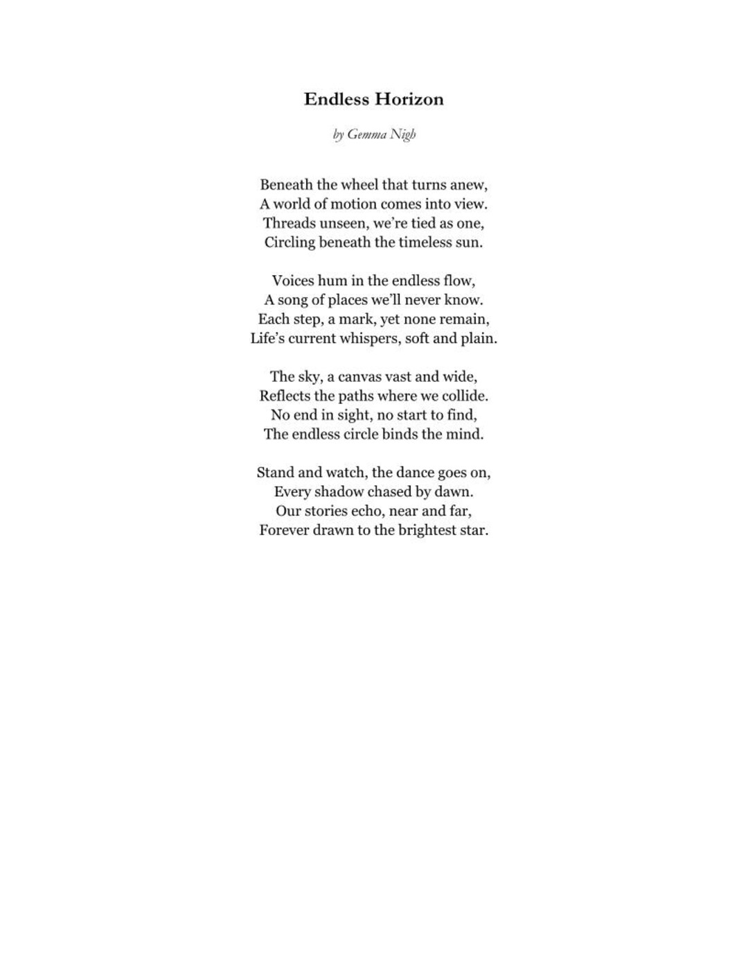Endless Horizon by Gemma Nigh Elegant Printable Poem PDF for ...