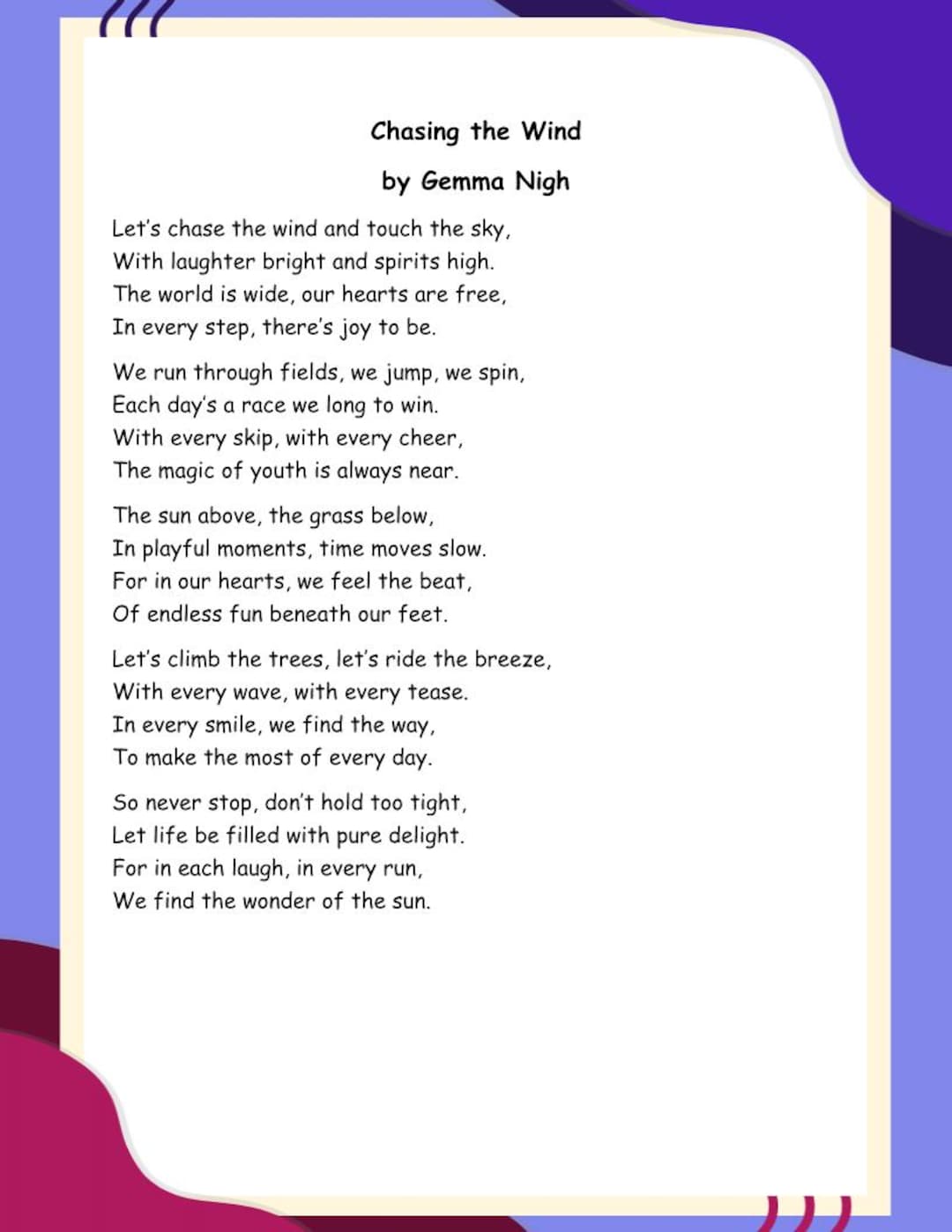 Chasing the Wind Poem About Youth and Playfulness by Gemma Nigh ...