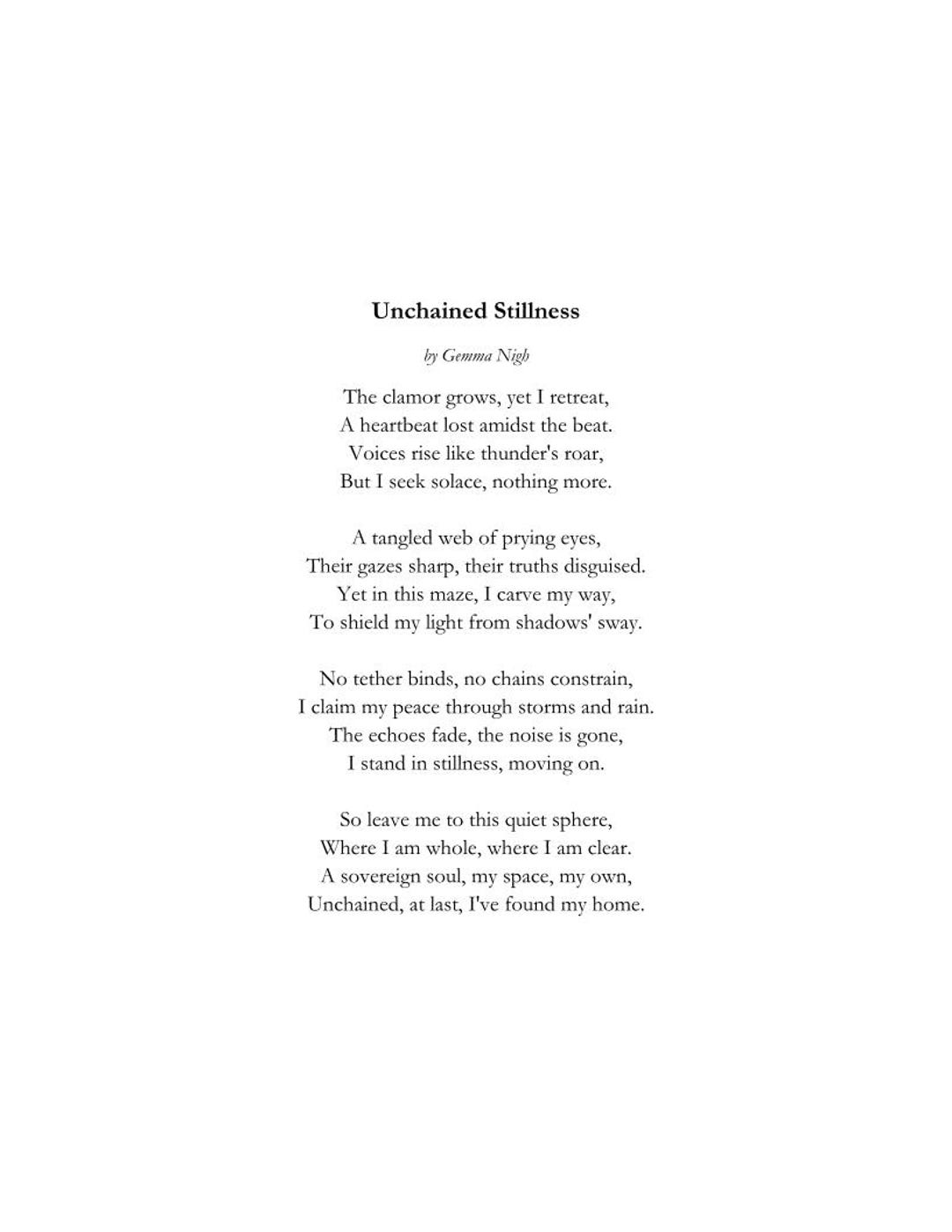 Unchained Stillness Poem by Gemma Nigh Inspirational Healing and ...
