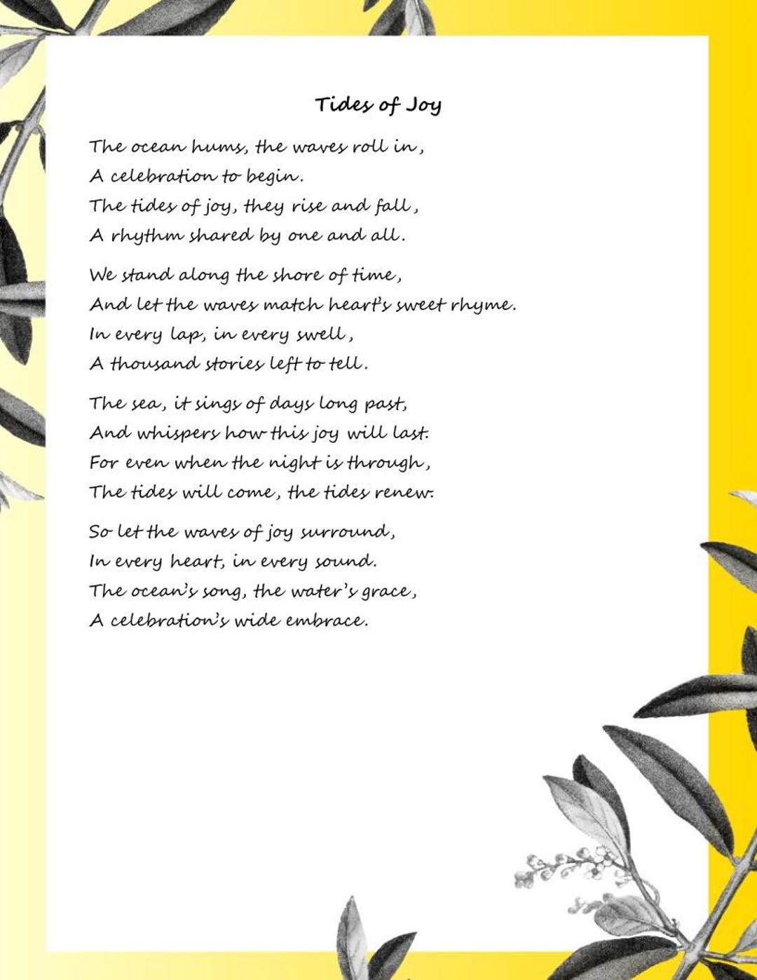 Tides of Joy Festive Poem Digital PDF Download Printable Wall Art for ...