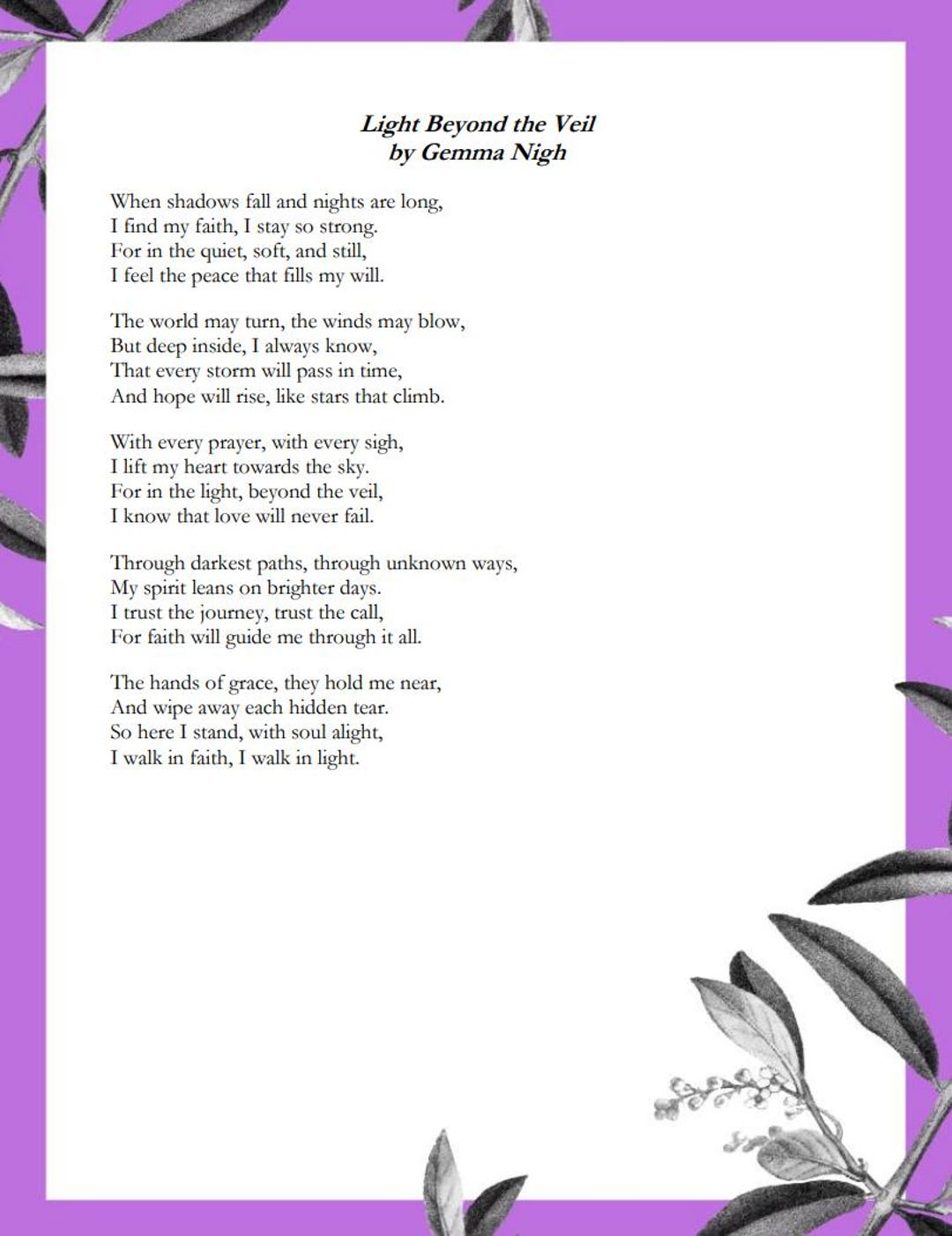 Light Beyond the Veil Spiritual Faith Poem PDF Print by Gemma Nigh - Etsy