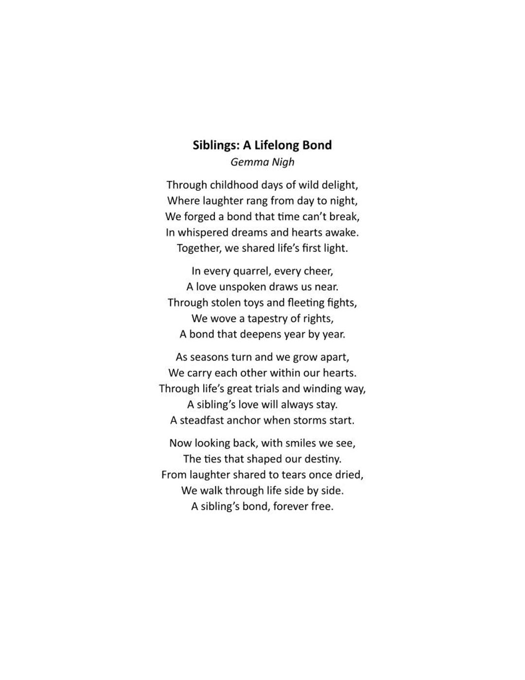 Siblings: A Lifelong Bond by Gemma Nigh Inspirational Digital Download ...