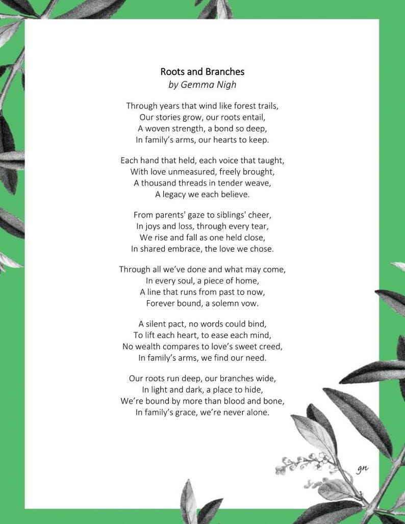 Roots and Branches by Gemma Nigh Poem About Family Bonds and Parental ...