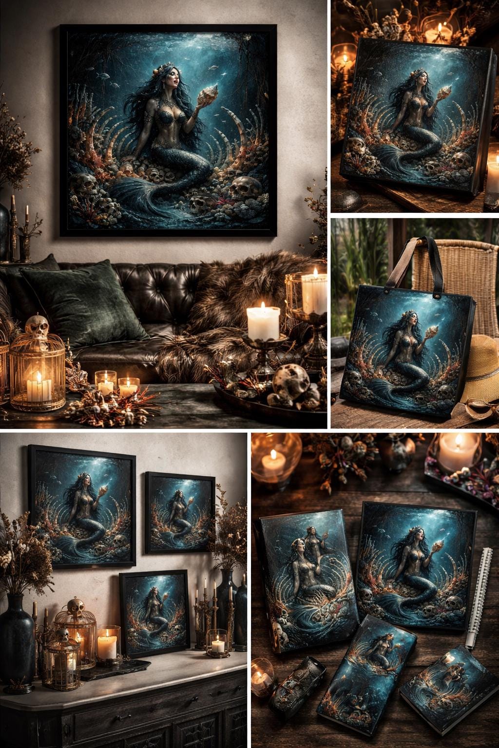 Dark Mermaid Art Print Set, Gothic Siren Underwater Fantasy (digital ...