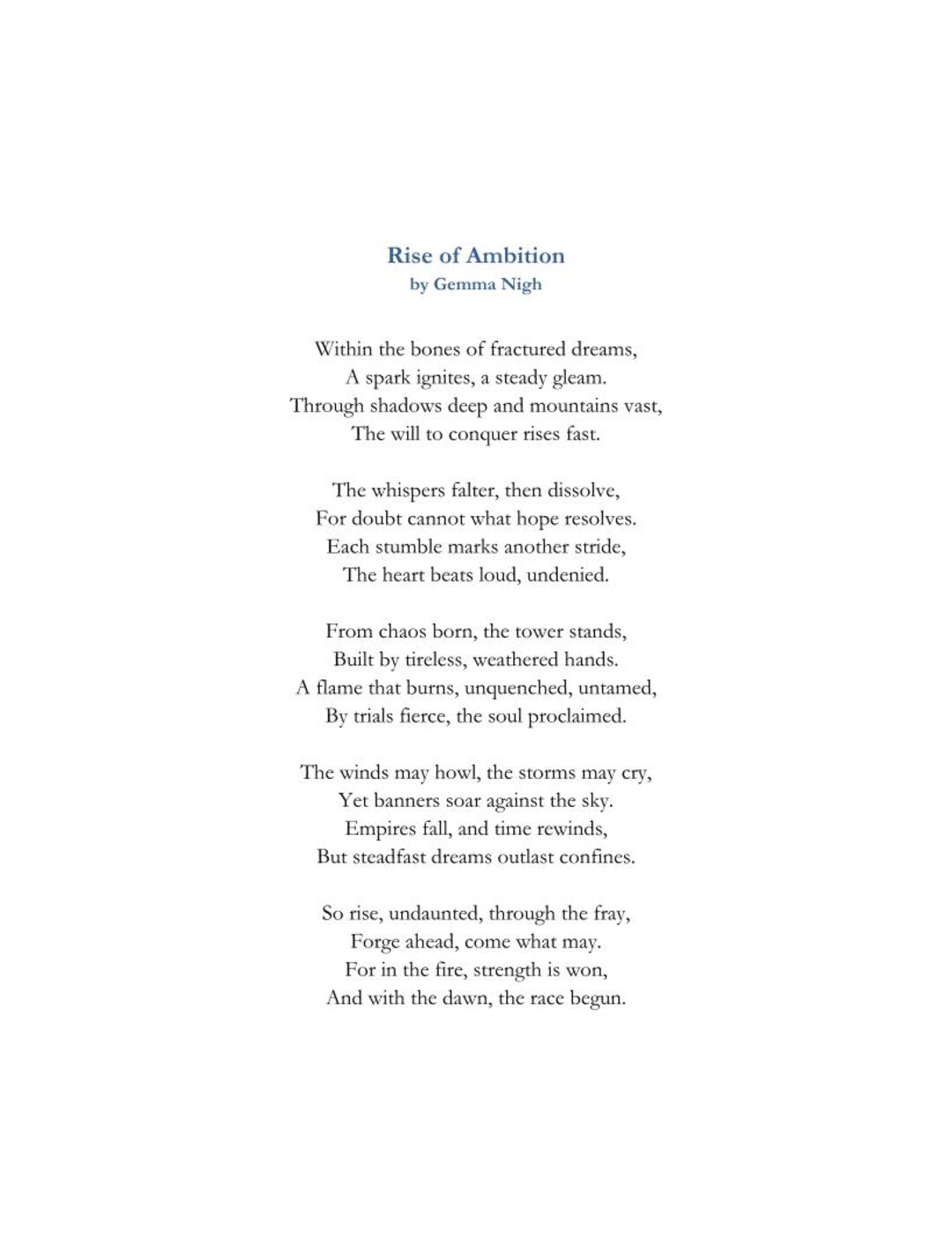 Motivational Poem PDF Rise of Ambition by Gemma Nigh Uplifting ...