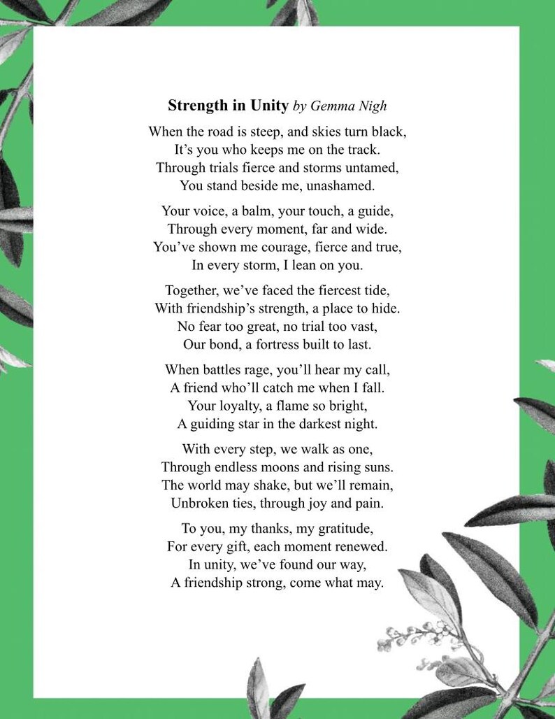 Strength in Unity Inspirational Friendship Poem by Gemma Nigh Digital ...