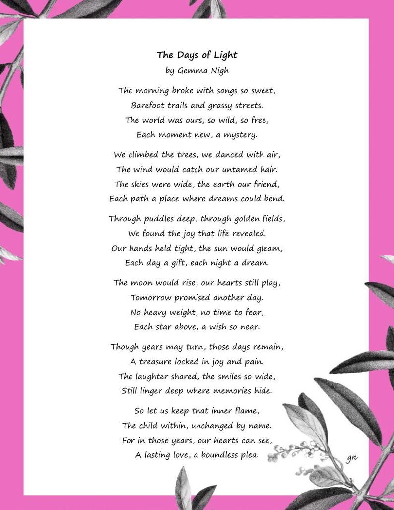 The Days of Light by Gemma Nigh Nostalgic Poem About Childhood and Joy ...