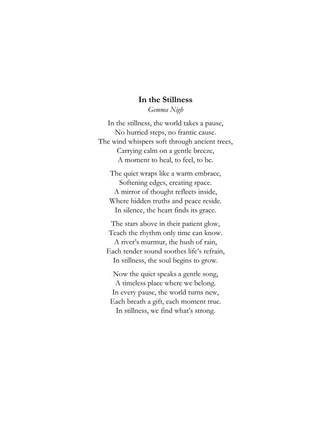 In the Stillness by Gemma Nigh – Peaceful Digital Download Poem About ...