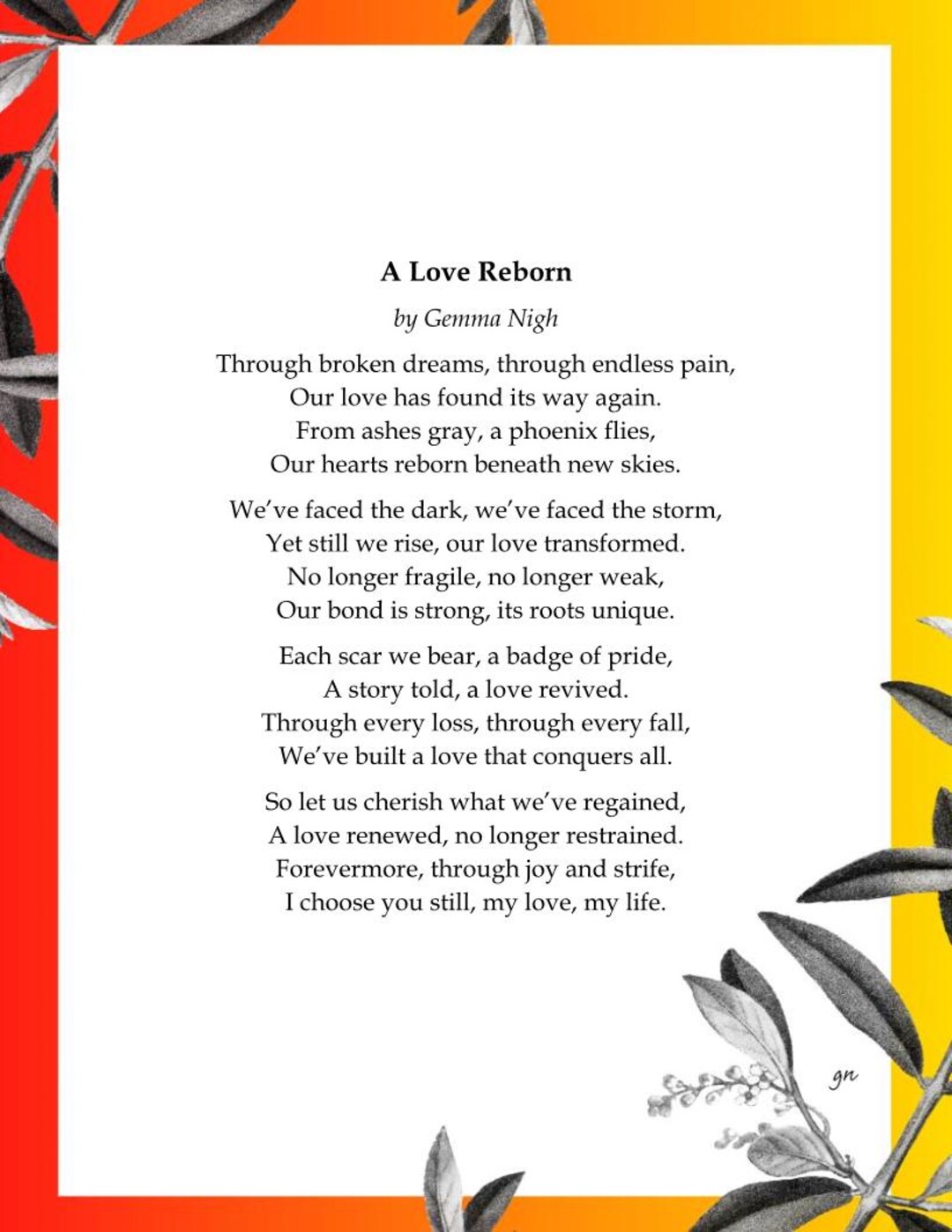 A Love Reborn Resilient Love Poem PDF Download by Gemma Nigh - Etsy