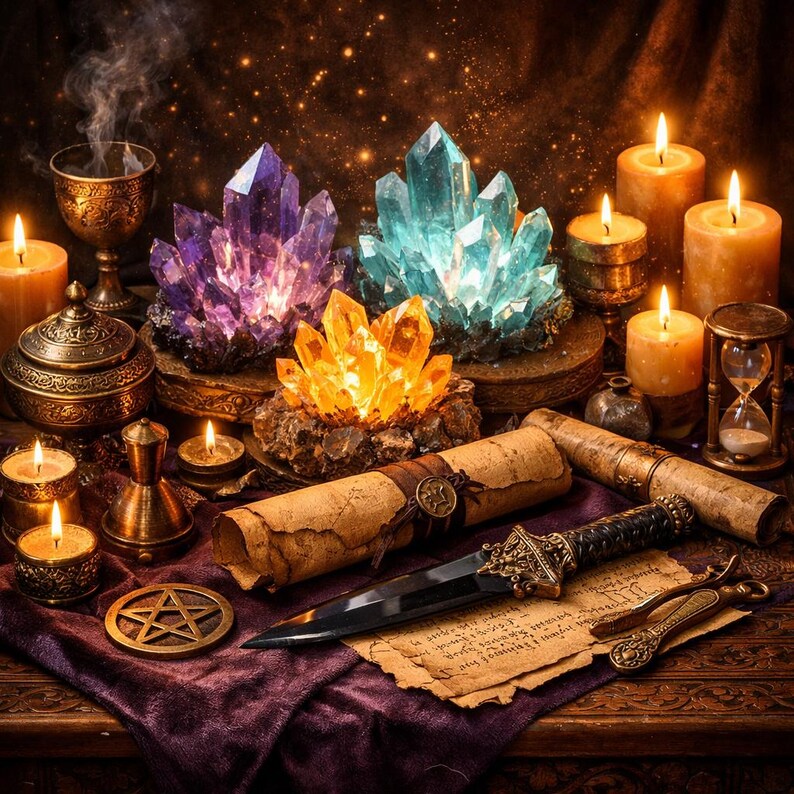 Crystal Altar Art Print – Mystical Witchcore Home Decor (digital ...
