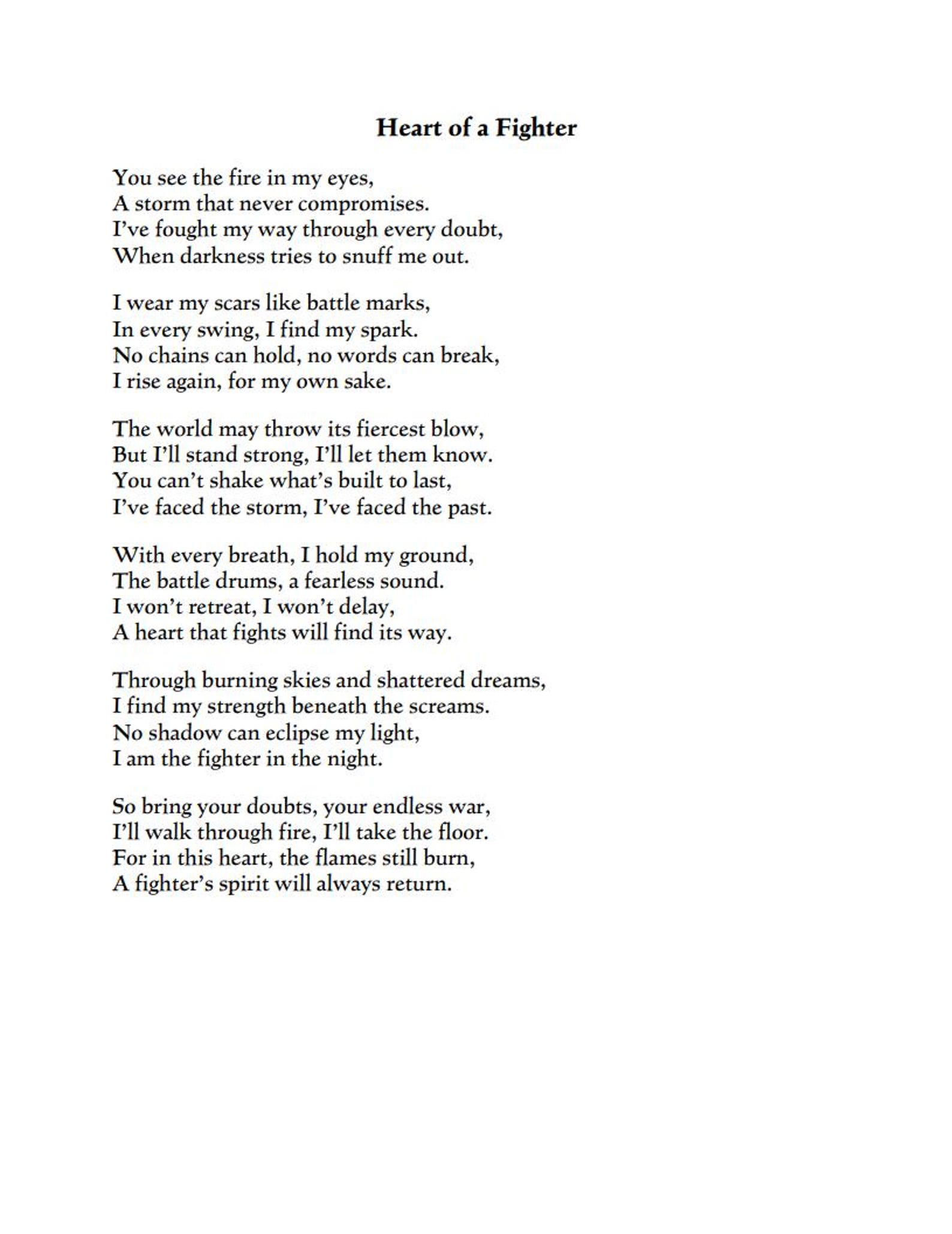 Heart of a Fighter Poem on Strength and Resilience Digital PDF Download ...