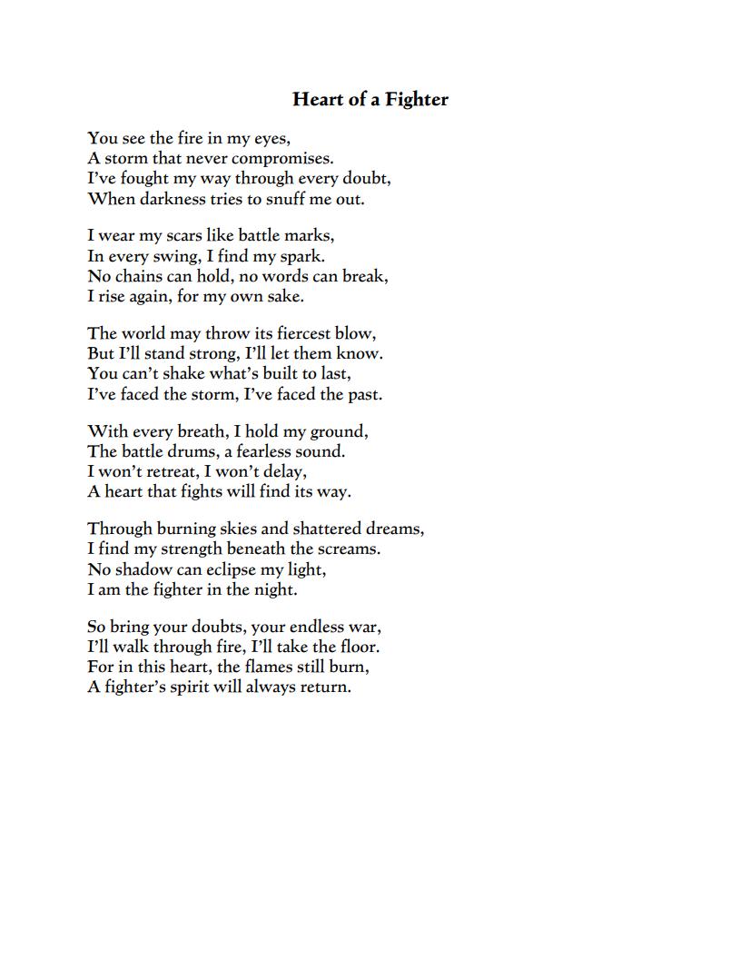 Heart of a Fighter Poem on Strength and Resilience Digital PDF Download ...