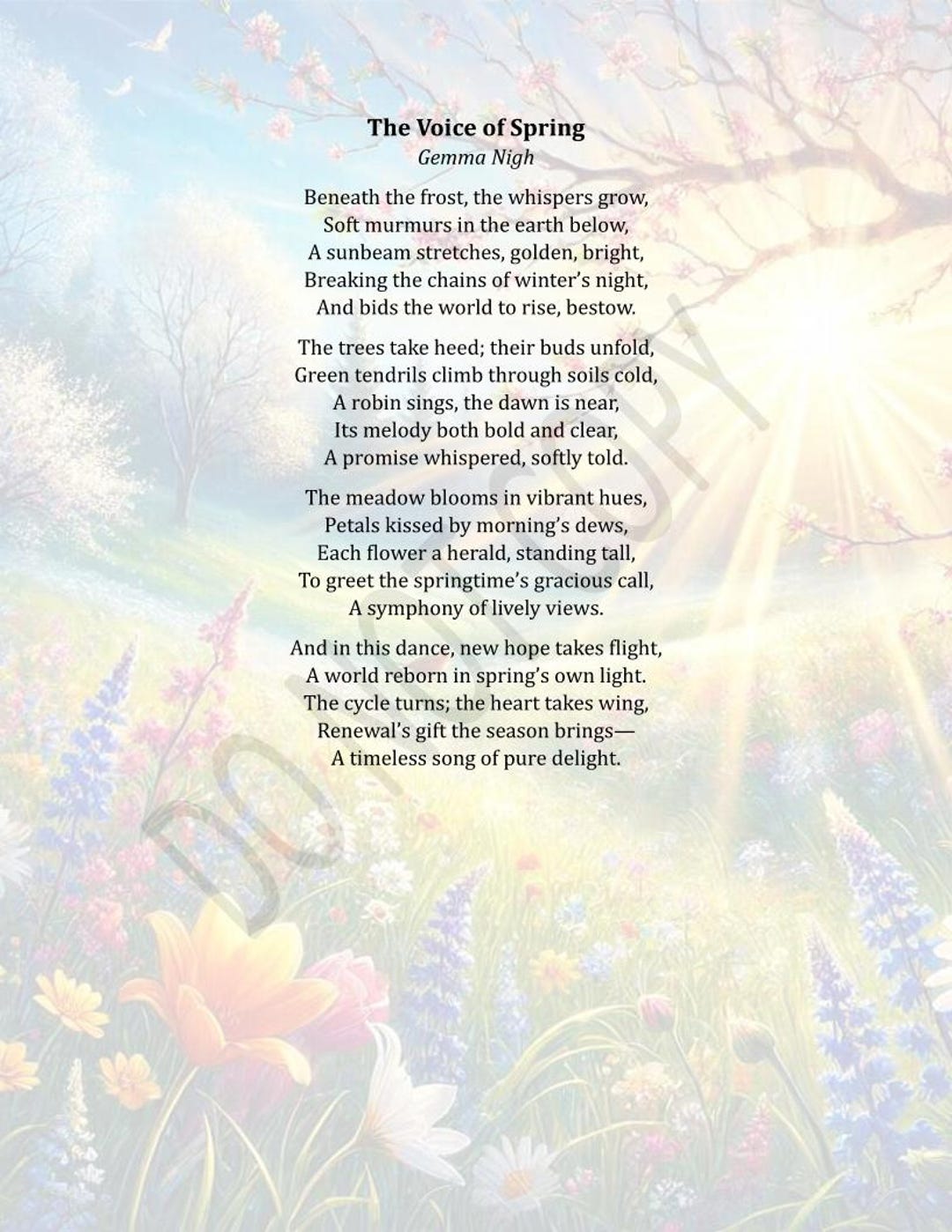 The Voice of Spring by Gemma Nigh Inspirational Digital Download Poem ...