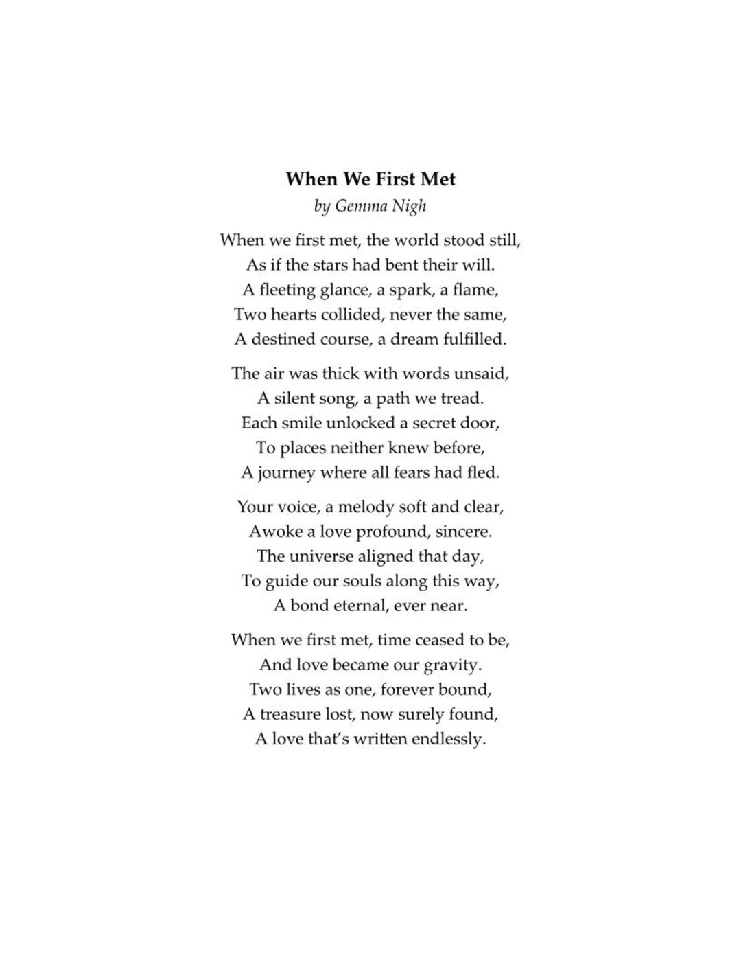 When We First Met by Gemma Nigh Romantic Digital Download Poem About ...