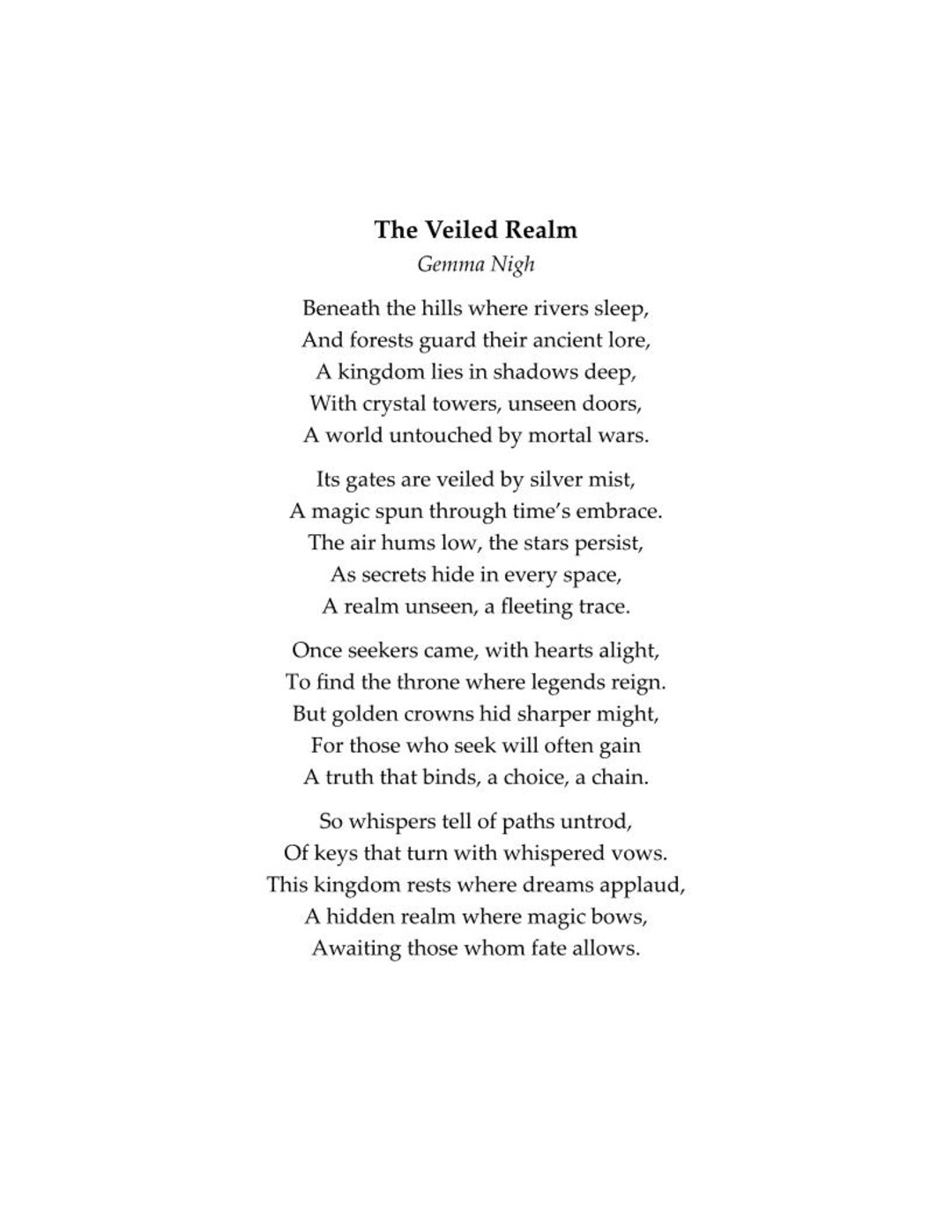 The Veiled Realm A Magical Fantasy Poem by Gemma Nigh Digital Download ...