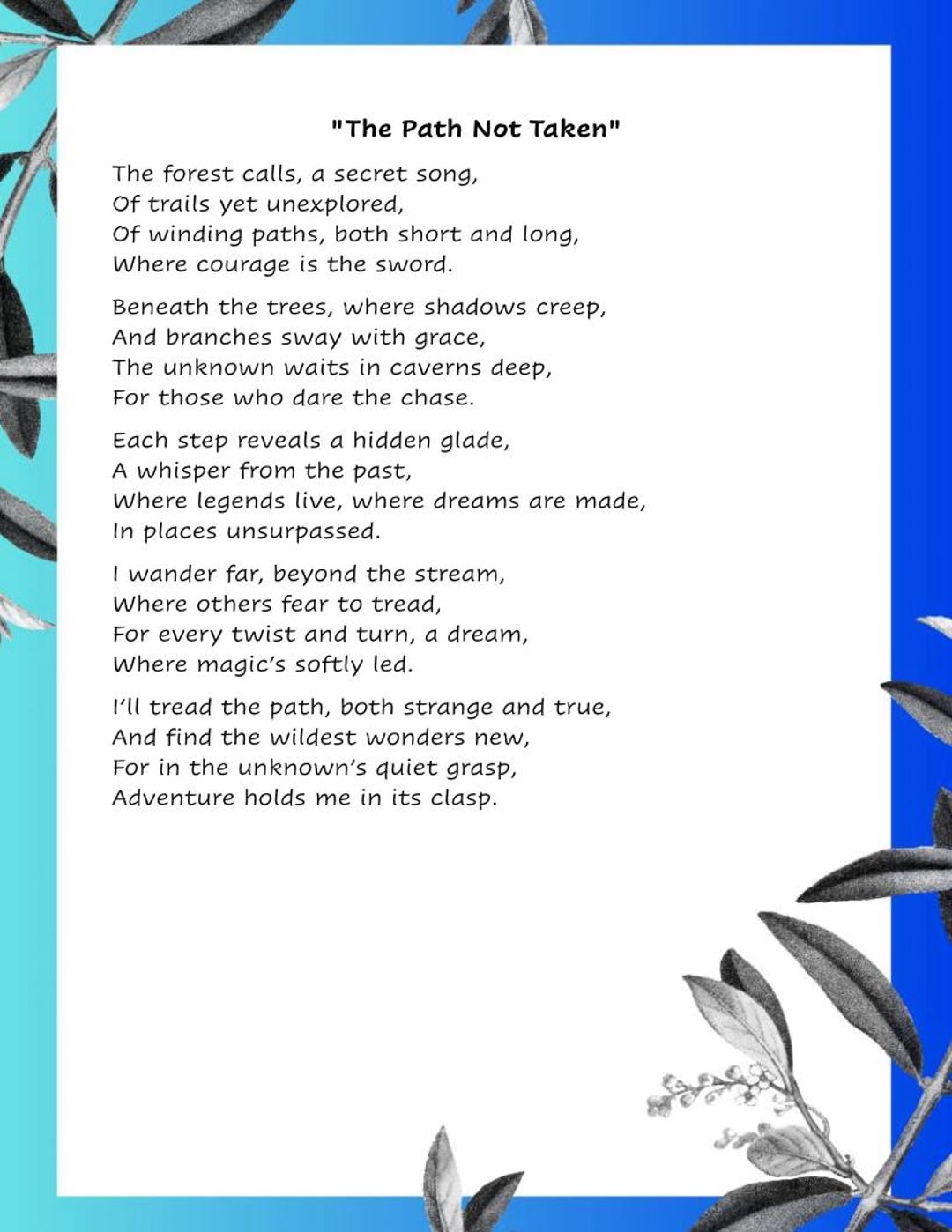 The Path Not Taken Adventure & Wanderlust Poem Digital PDF Download ...