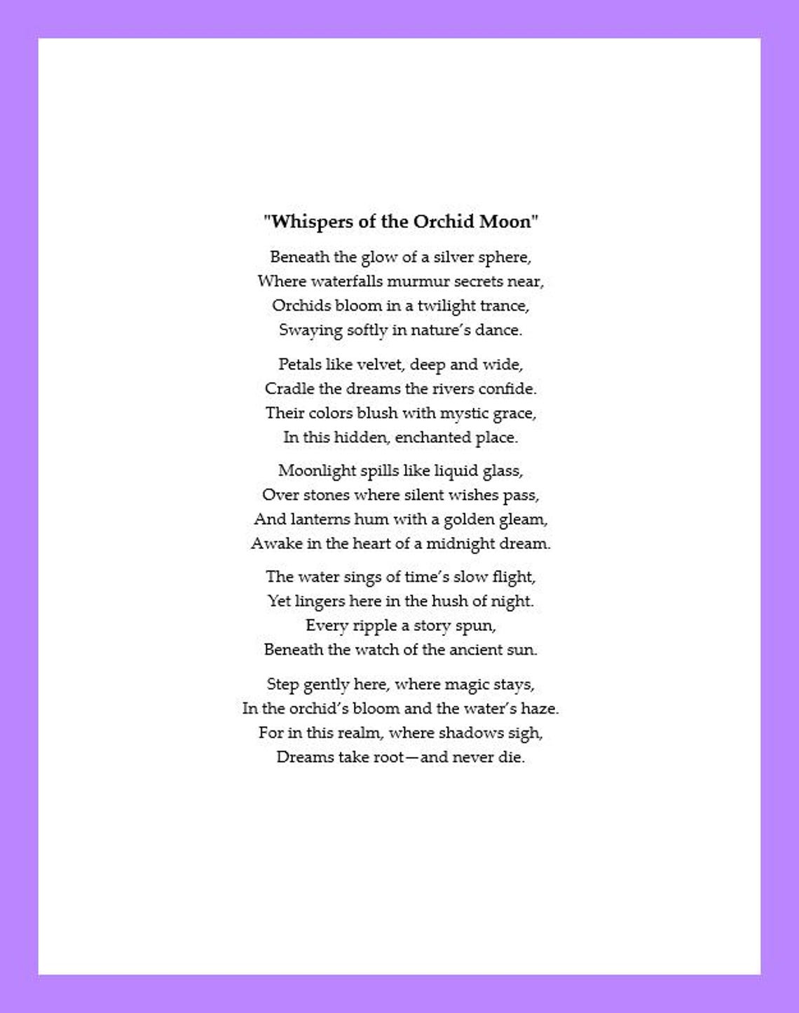 Fantasy Orchid Realm Art Print With Poem: Whispers of the Orchid Moon ...