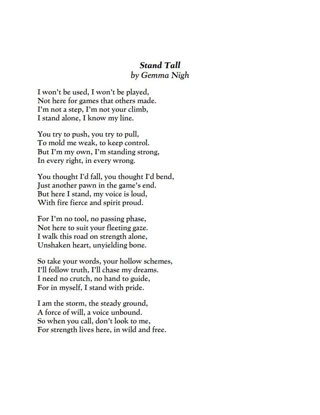 Stand Tall Empowering Self-worth Poem PDF Print by Gemma Nigh - Etsy