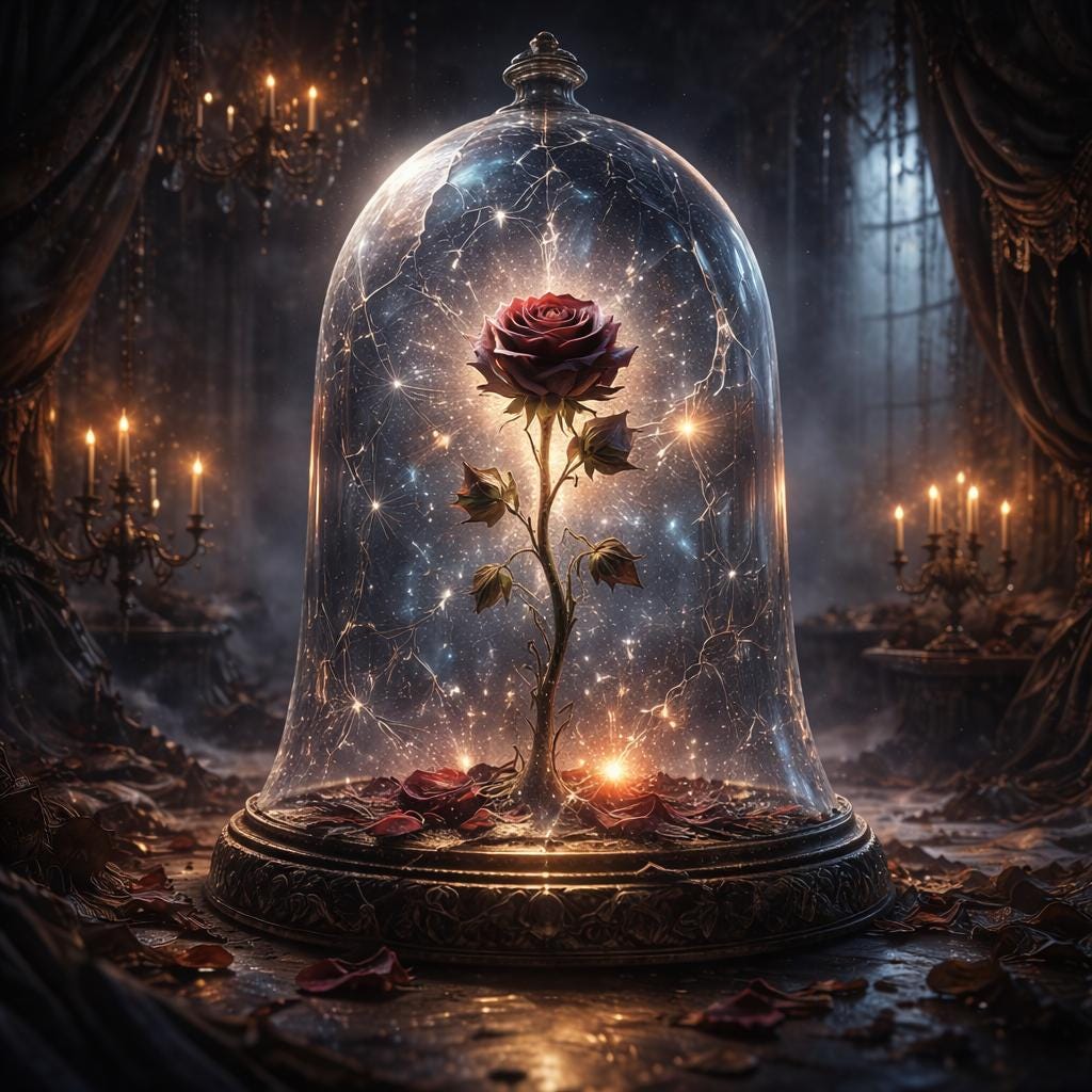 Ballroom of Fading Magic – Enchanted Beast Rose 3D Gothic Fantasy Wall ...