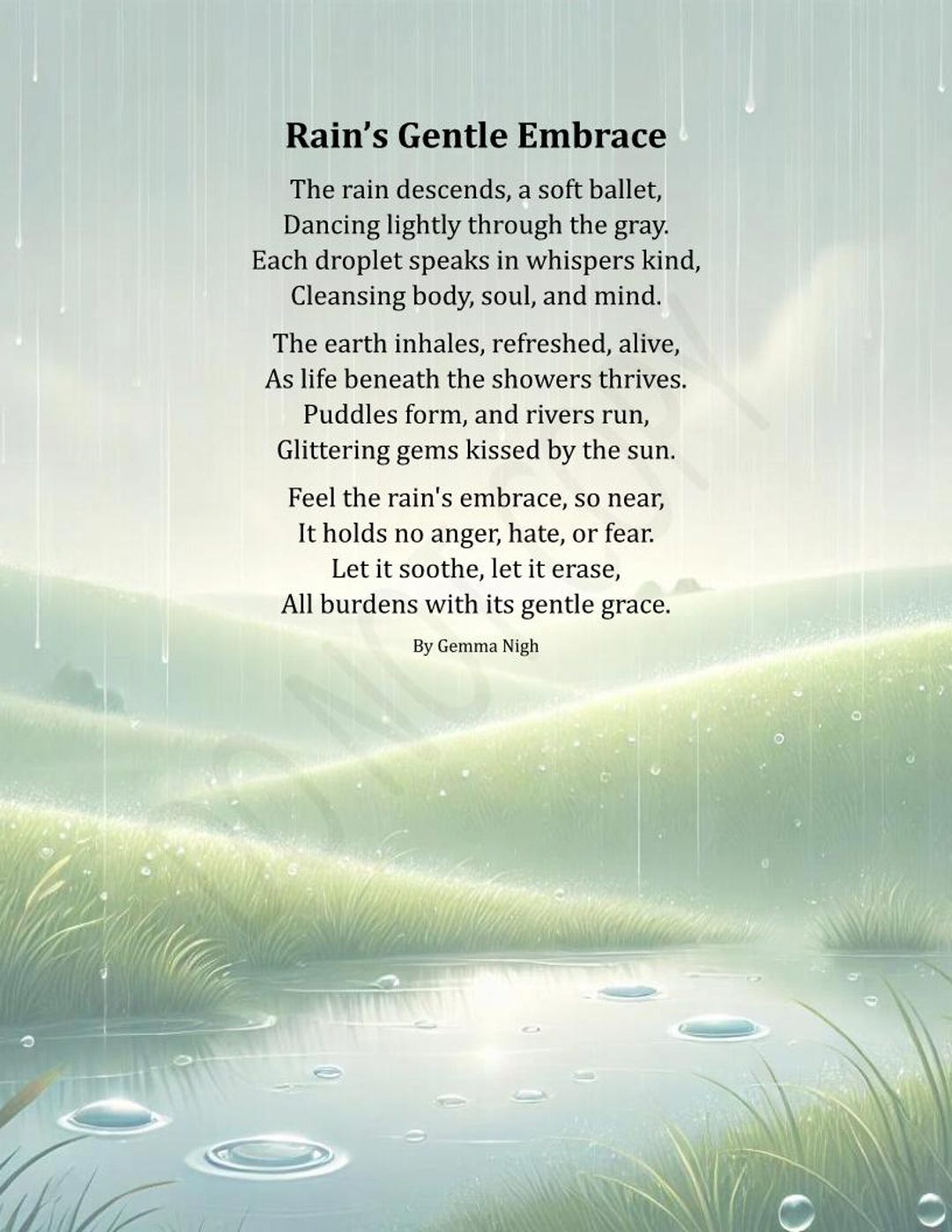 Rains Gentle Embrace Poem Digital Download Tranquil Wall Art & Creative ...