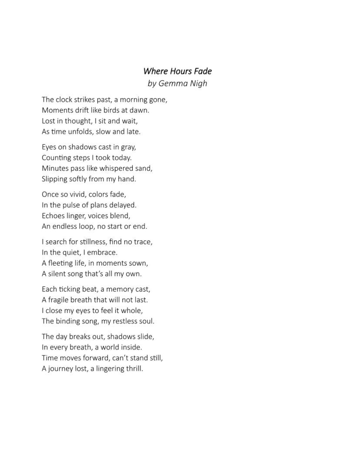 Where Hours Fade Poem on Time and Reflection by Gemma Nigh Printable ...
