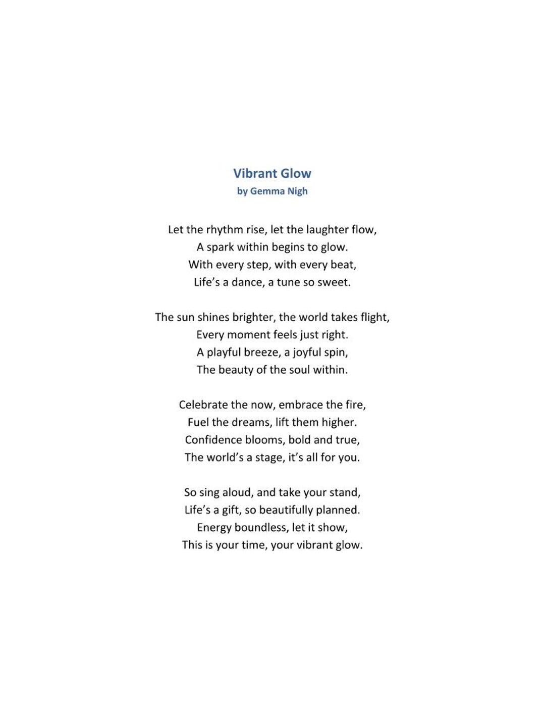 Vibrant Glow Motivational Poem PDF by Gemma Nigh Inspirational ...