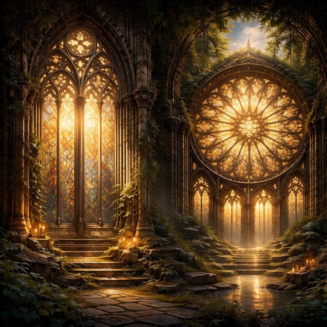 Gothic Rose Window Art Print – Luminous Cathedral Architecture (digital ...