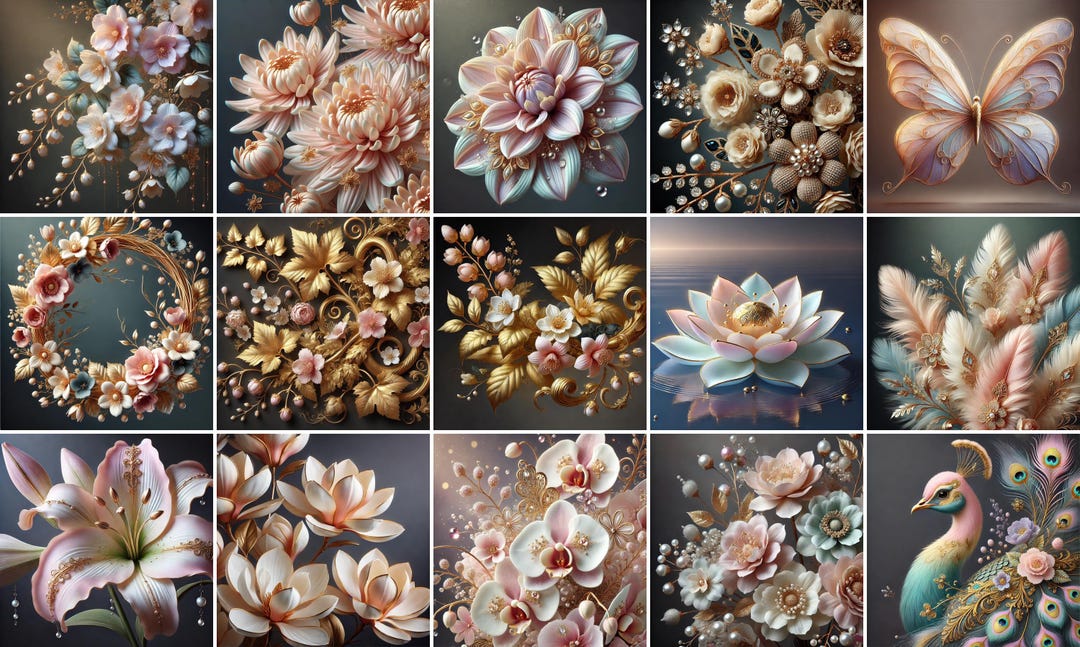 Majestic Opulence – 15-piece Clipart Bundle | Opulent Botanical ...