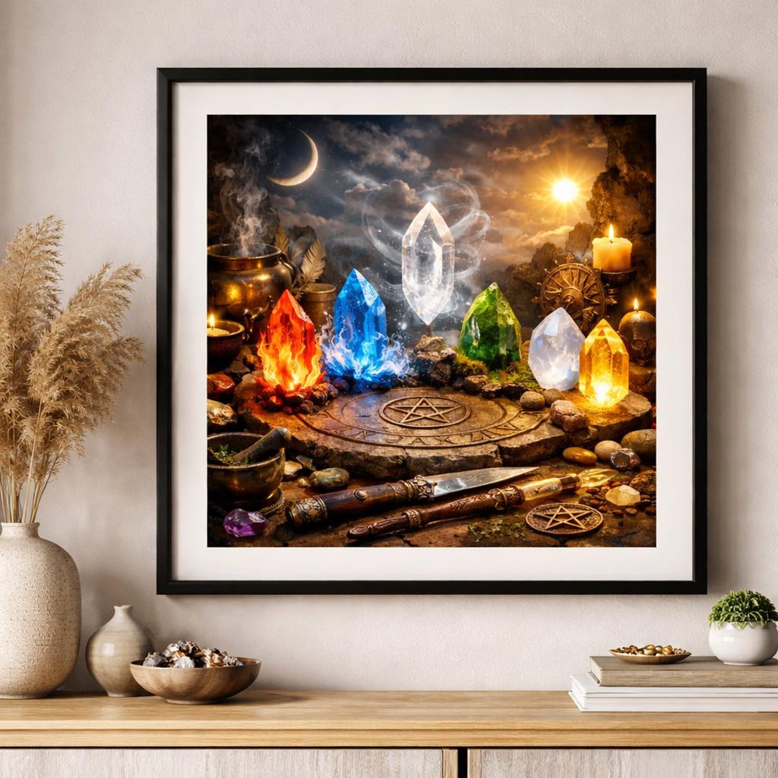 Mystical Elemental Crystal Ritual Wall Art Print | Fantasy Altar Sacred ...