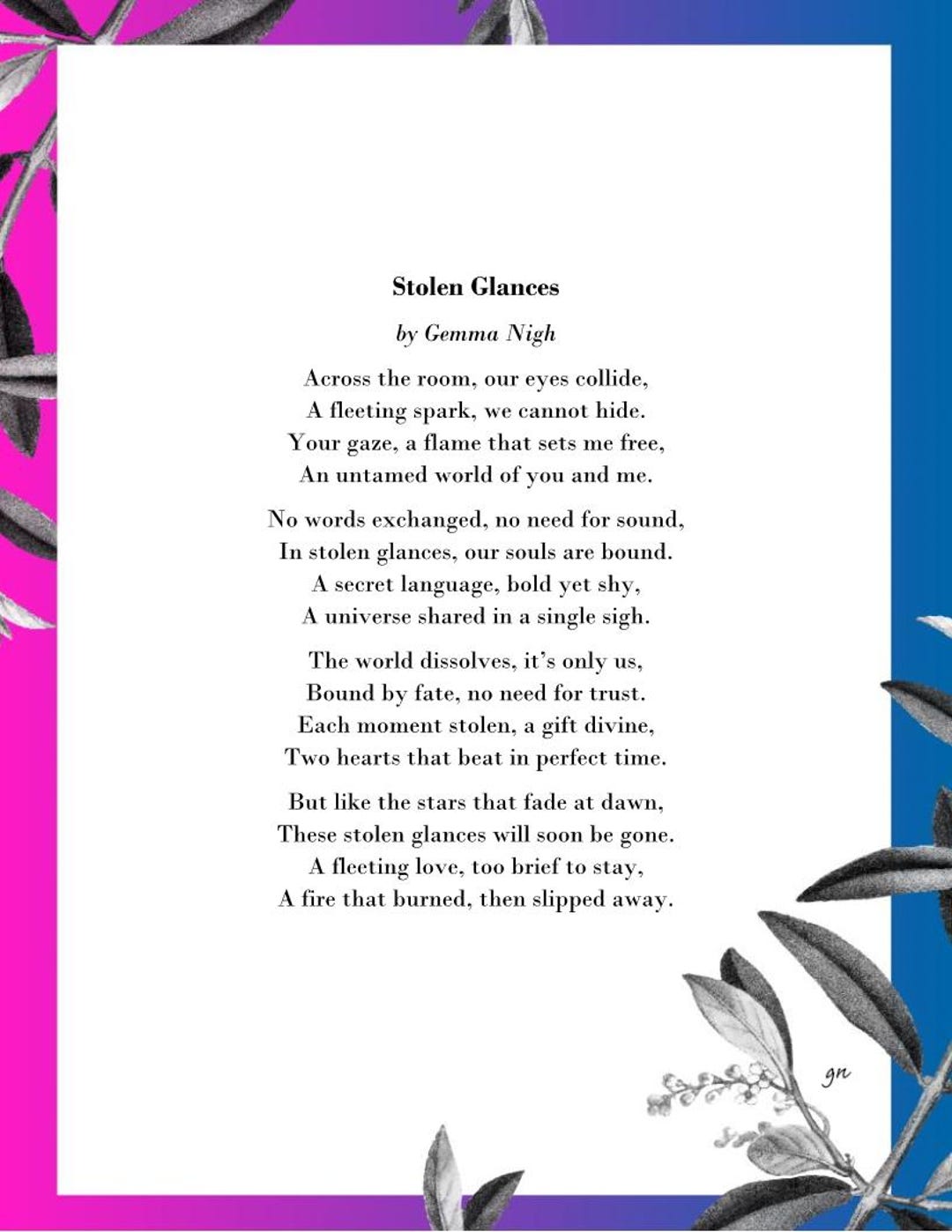 Stolen Glances Short Romantic Poem About Fleeting Love PDF Download by ...