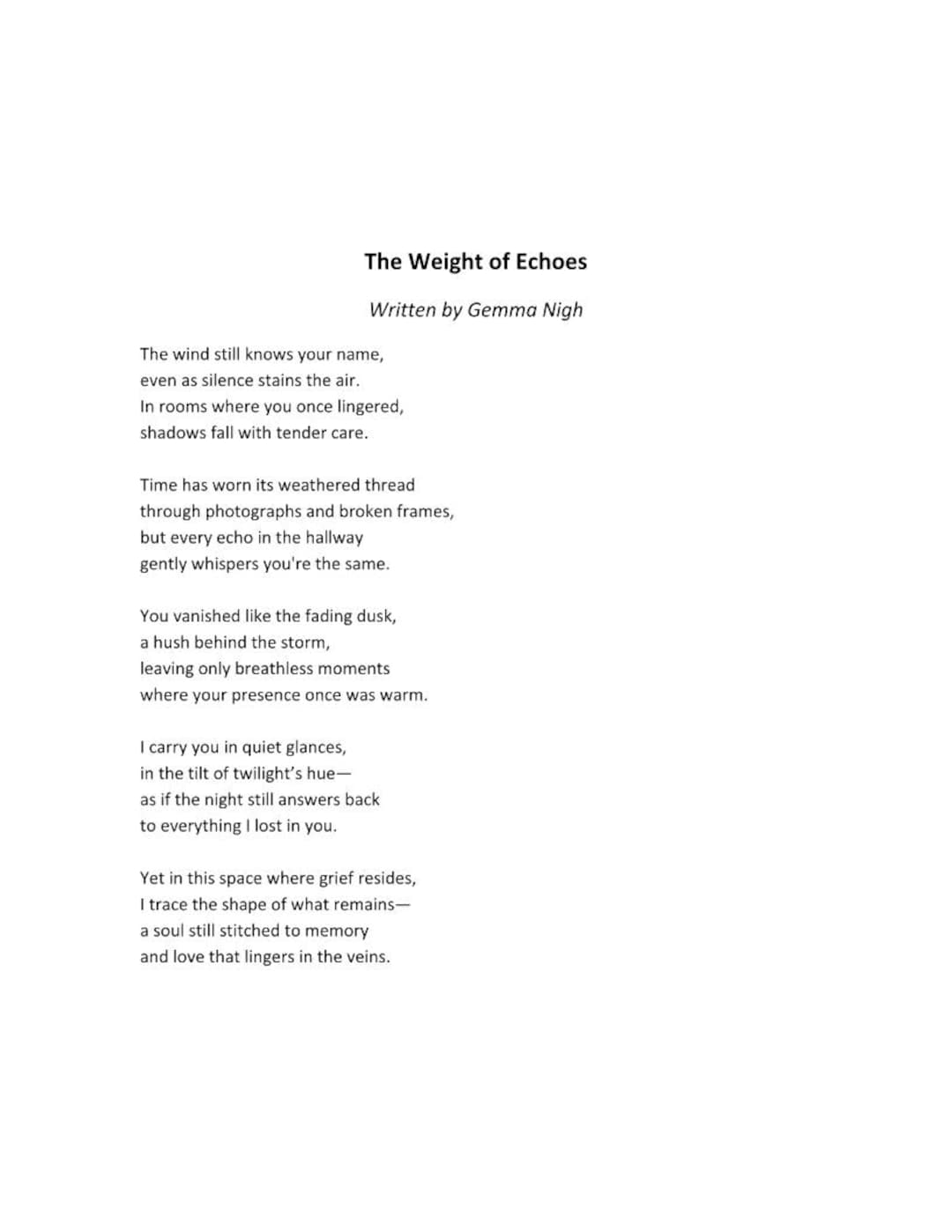 The Weight of Echoes – Grief & Loss Poem – Digital Download – Printable ...