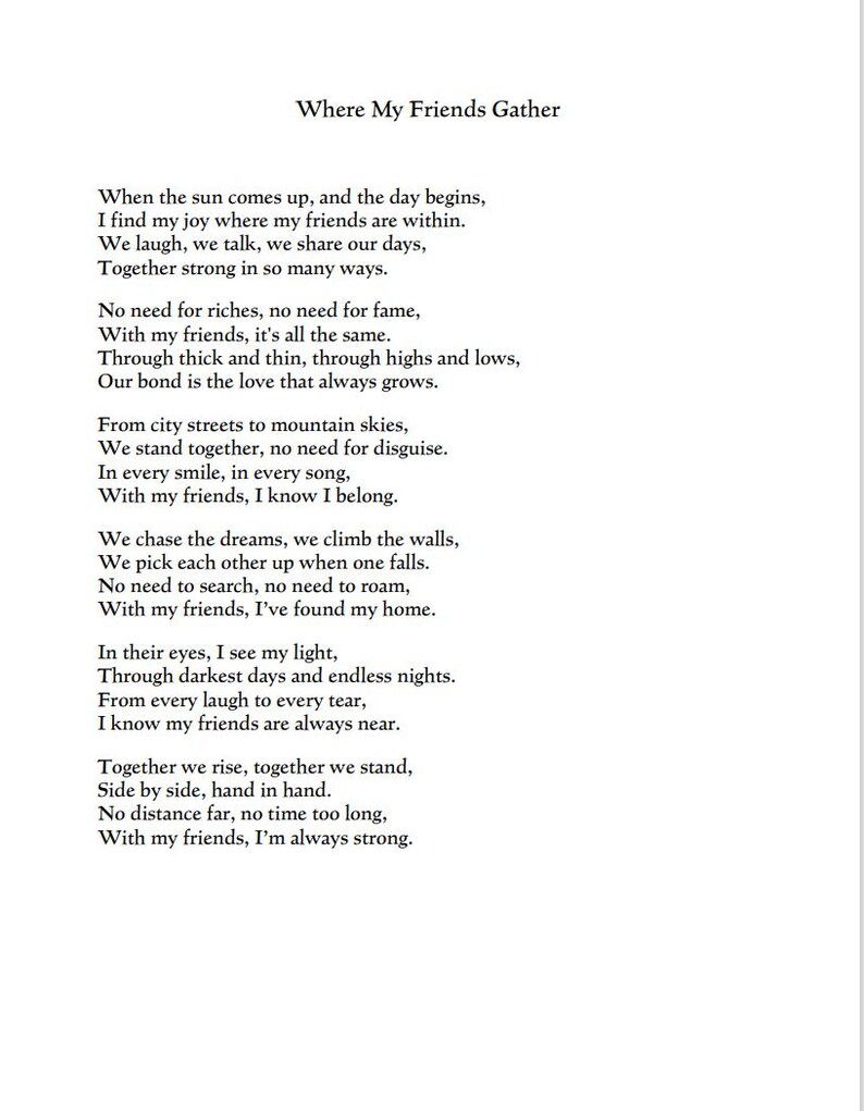 Where My Friends Gather Friendship Poem Digital PDF Download ...