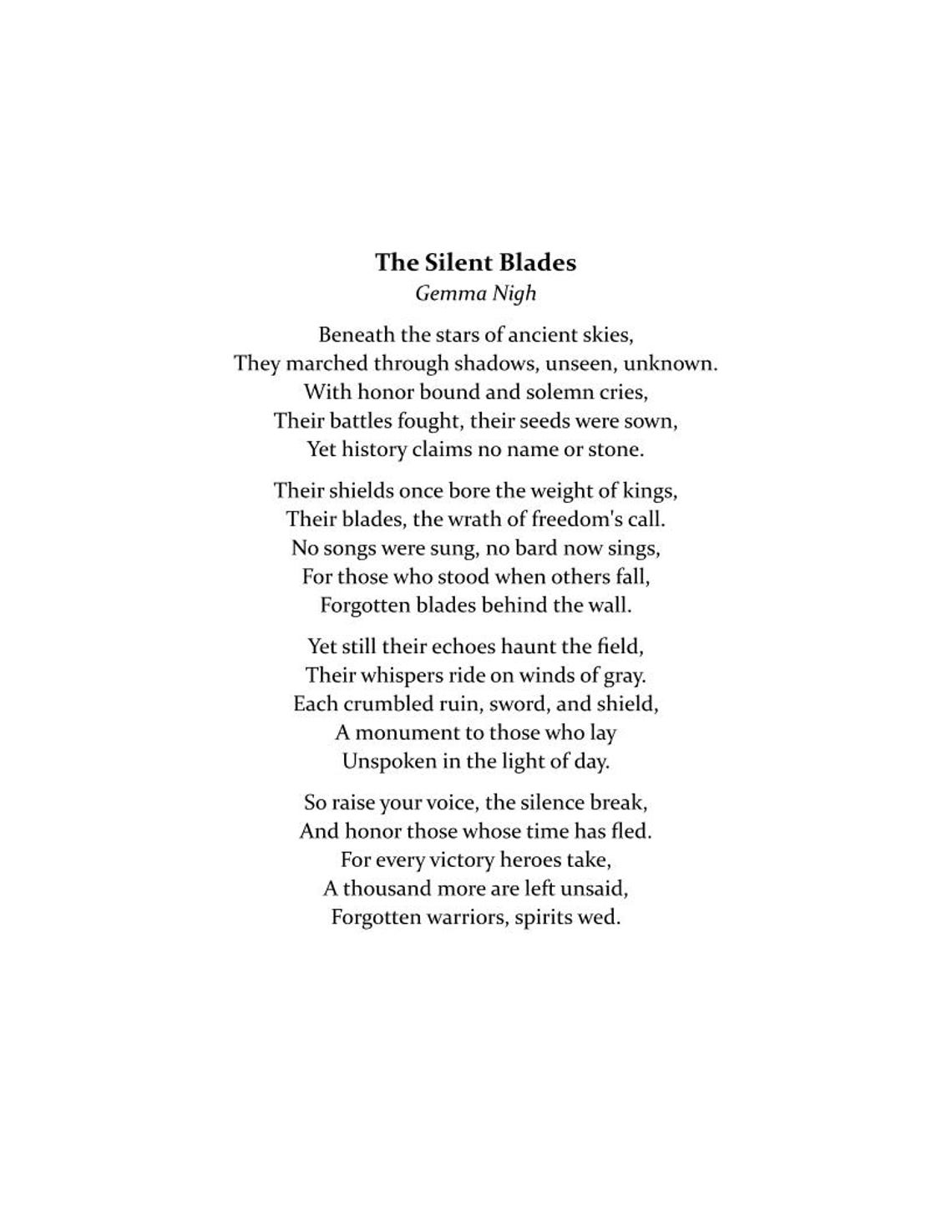 The Silent Blades A Poignant Fantasy Poem by Gemma Nigh Digital ...