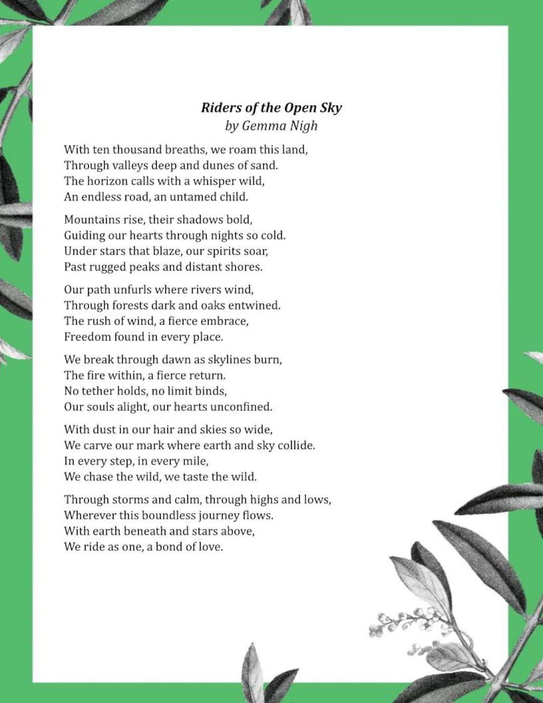 Riders of the Open Sky Poem on Adventure and Freedom Printable PDF - Etsy