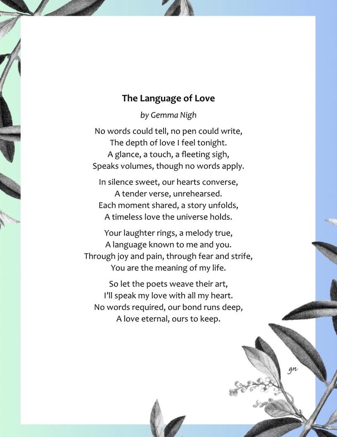 The Language of Love Poem About Unspoken Bonds PDF Download by Gemma ...