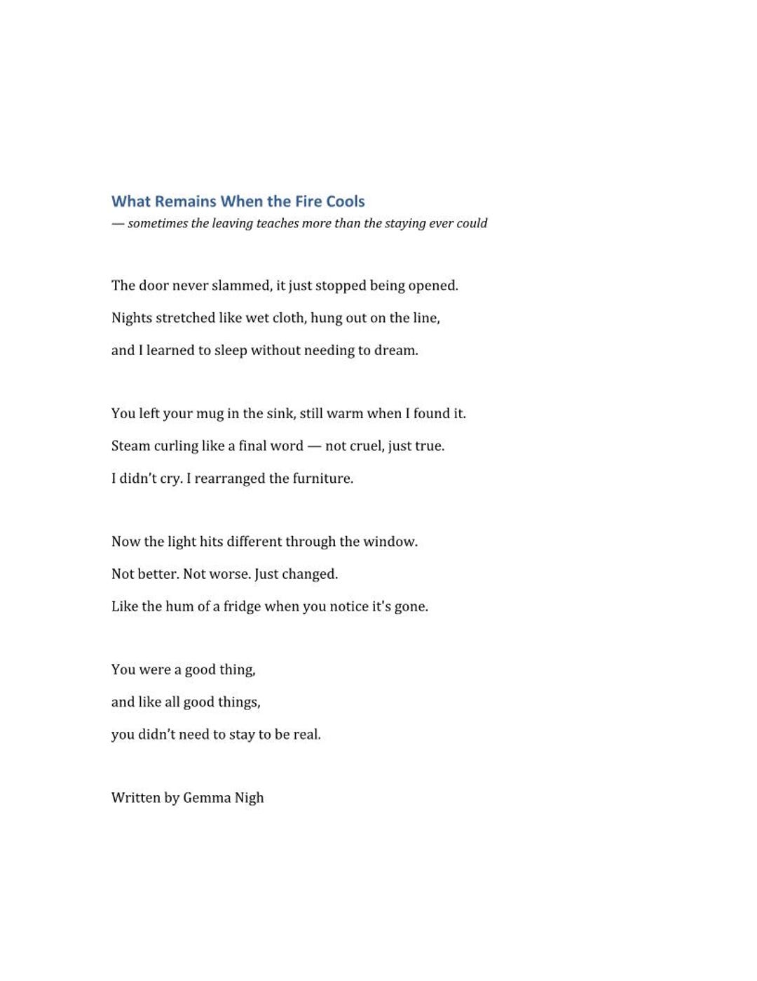 What Remains When the Fire Cools Poem PDF | Grief & Release Printable ...