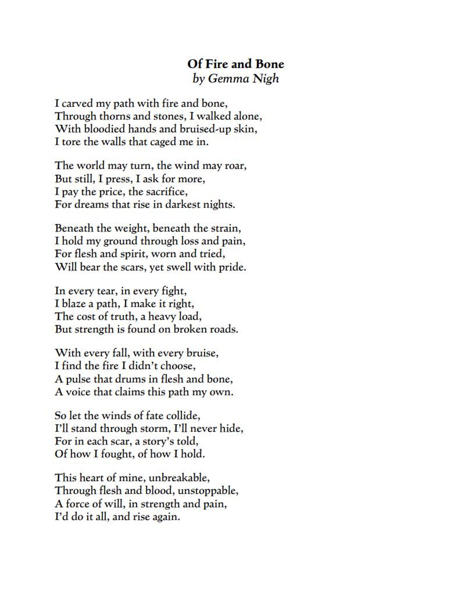 Of Fire and Bone A Poem of Strength and Sacrifice Digital PDF Download ...