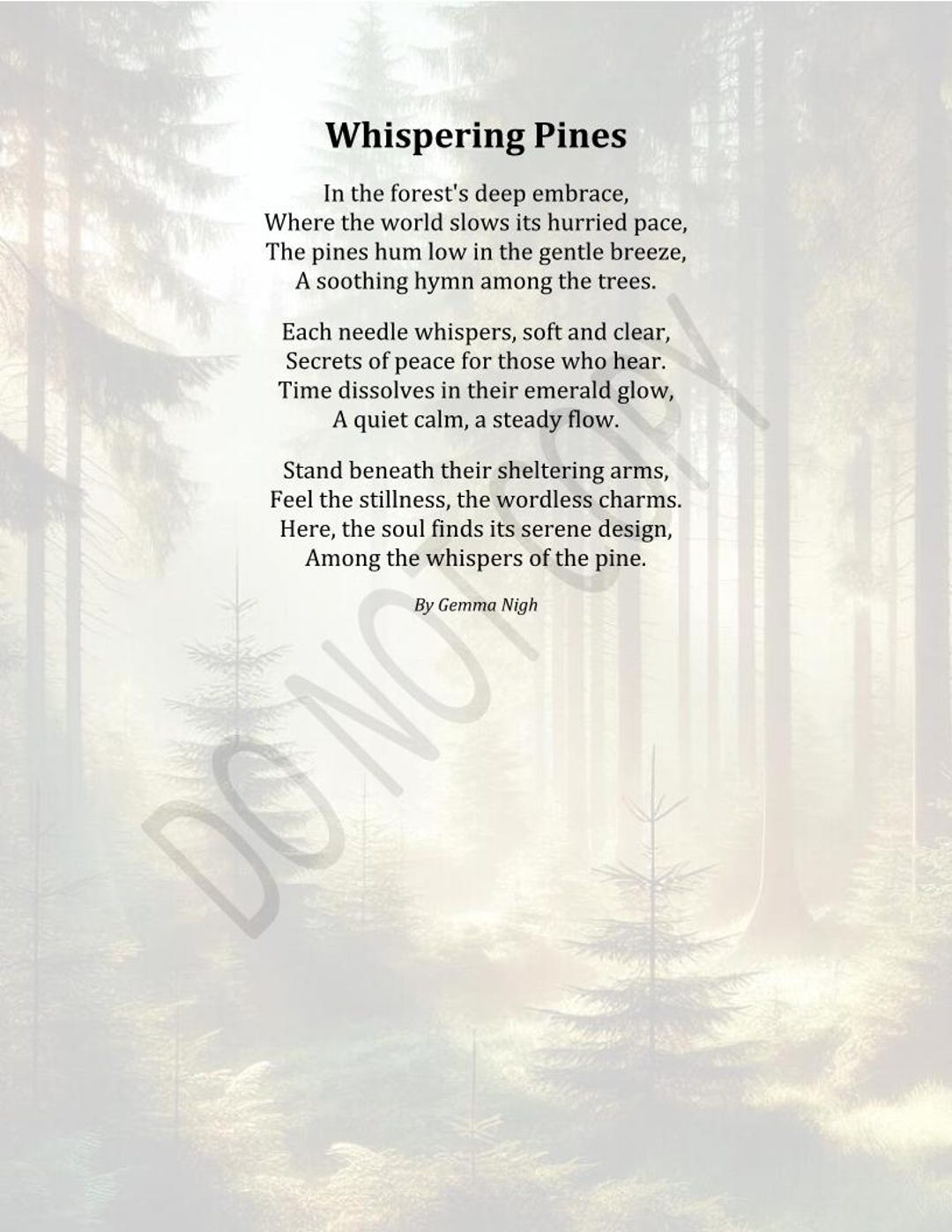 Whispering Pines Poem Digital Download Nature-inspired Wall Art ...