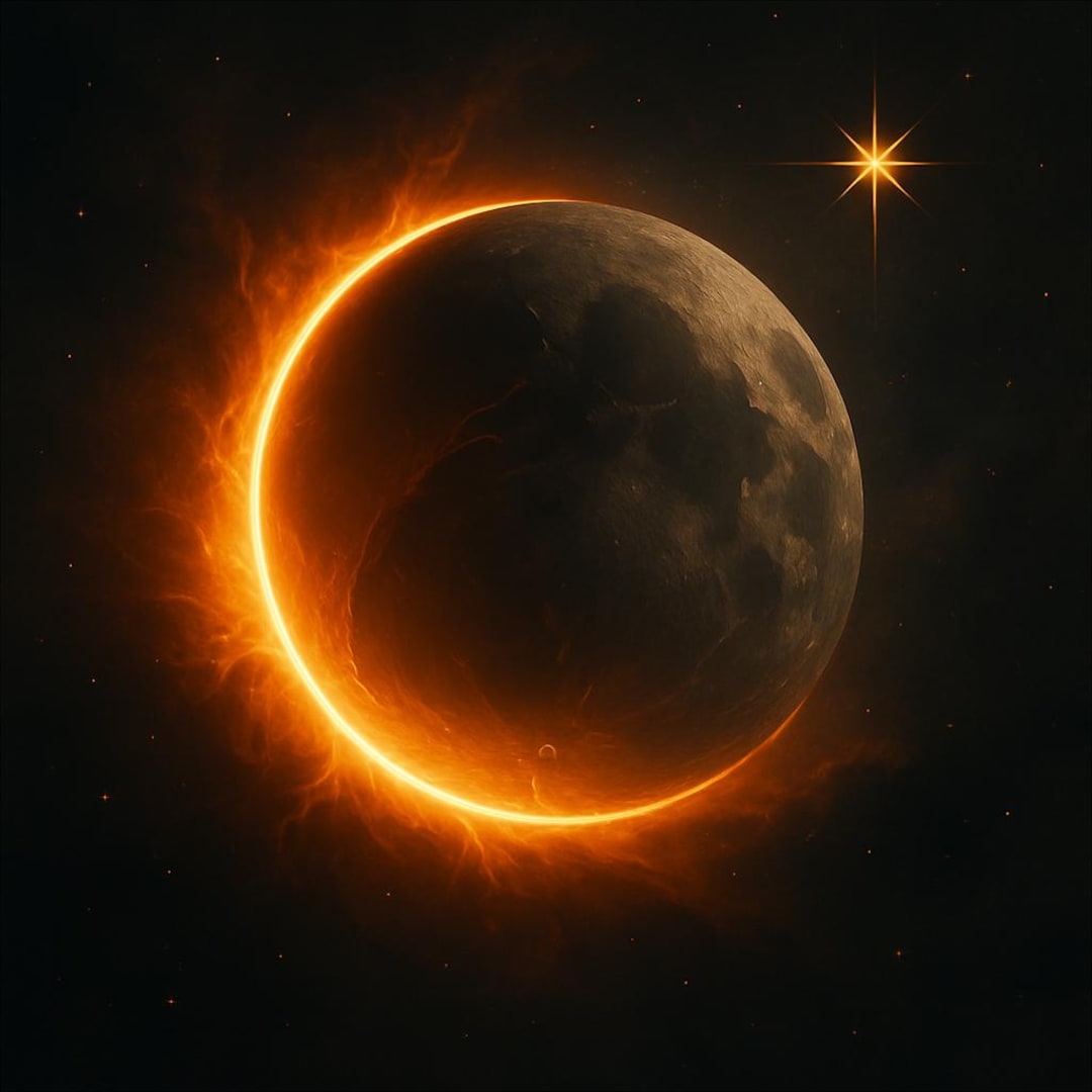 Celestial Eclipse Art Print: Fiery Sun, Modern Cosmic Decor (digital ...