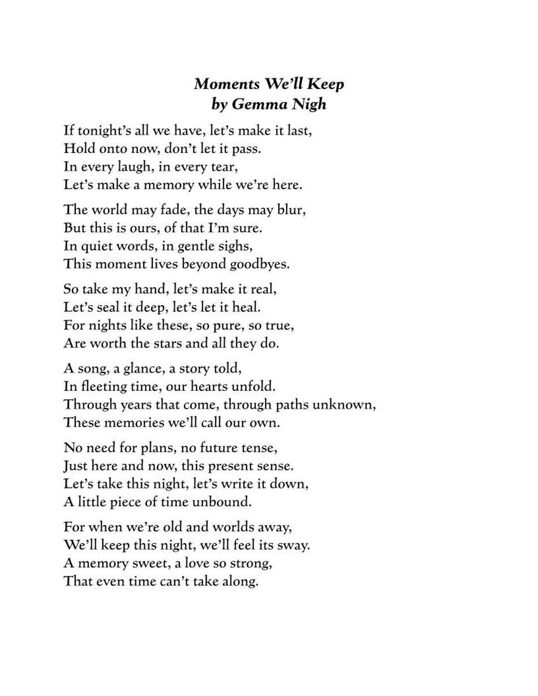 Moments Well Keep Poem on Love and Lasting Memories PDF Print by Gemma ...
