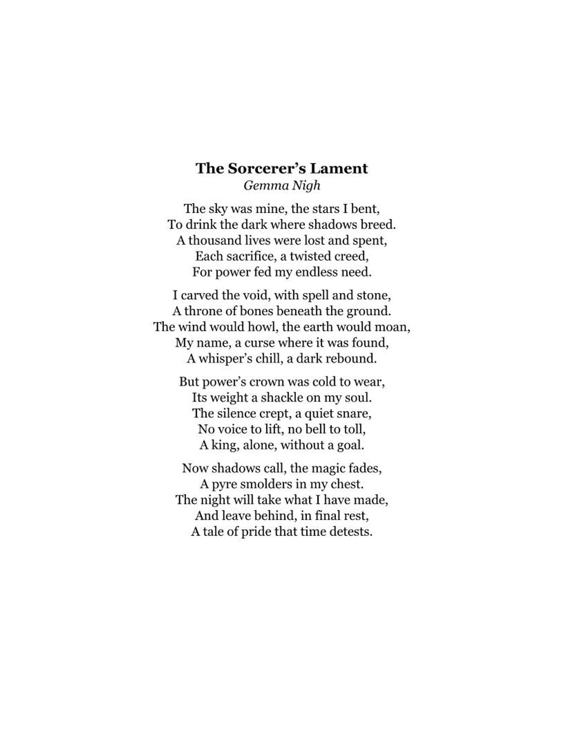 The Sorcerers Lament A Dark Fantasy Poem by Gemma Nigh Digital Download ...