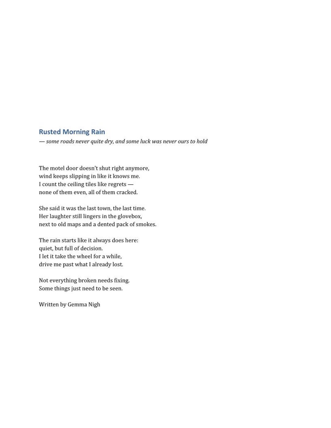 Rusted Morning Rain Poem PDF | Printable Poem on Stillness ...
