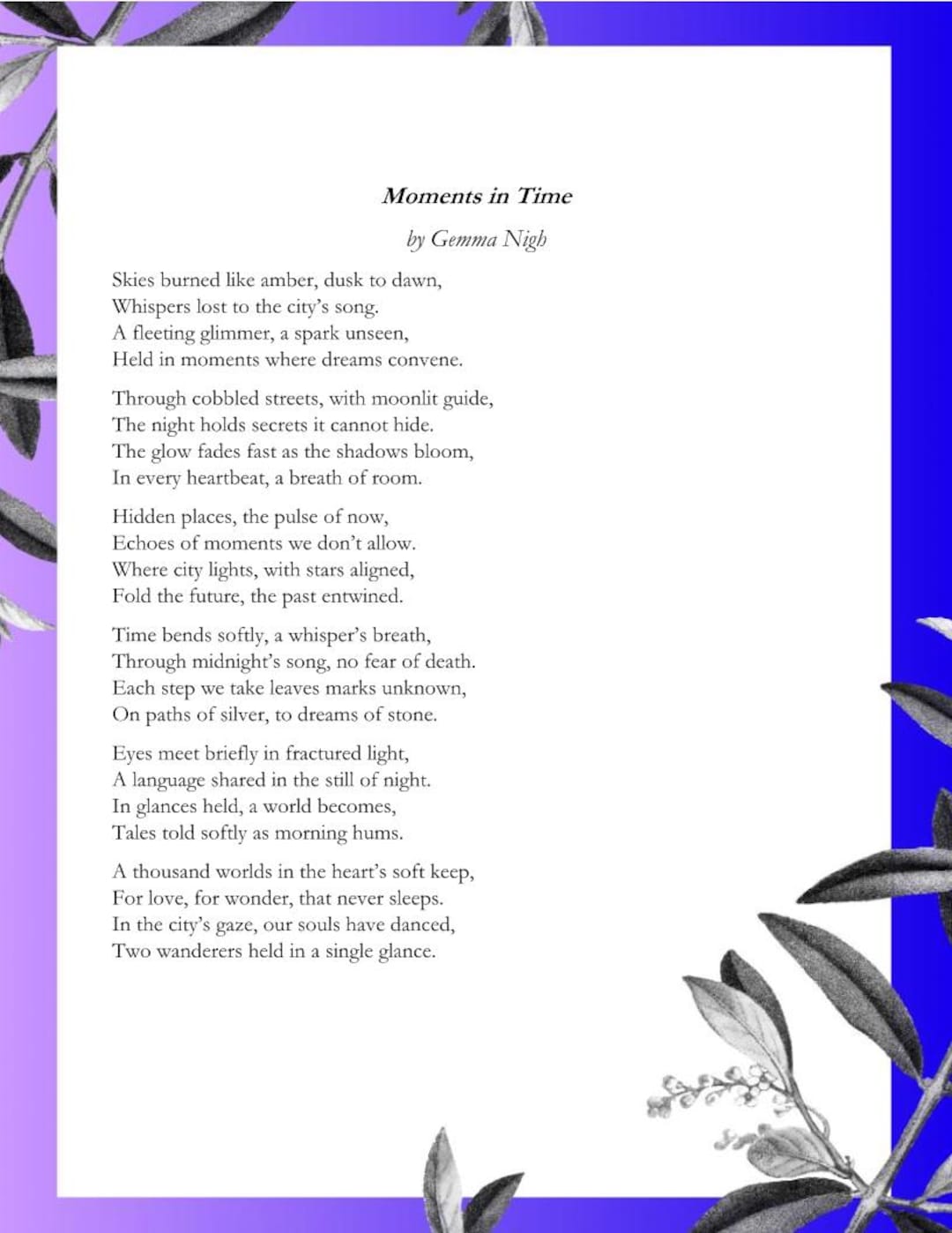 Moments in Time Poem on Mystery and Connection by Gemma Nigh Printable ...