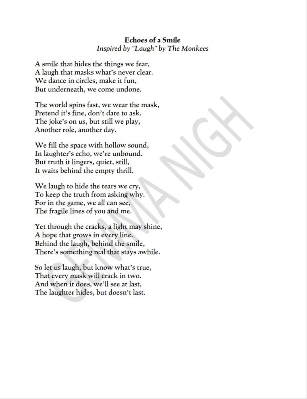 Echoes of a Smile Digital Poem Art Print Inspired by the Monkees' laugh ...