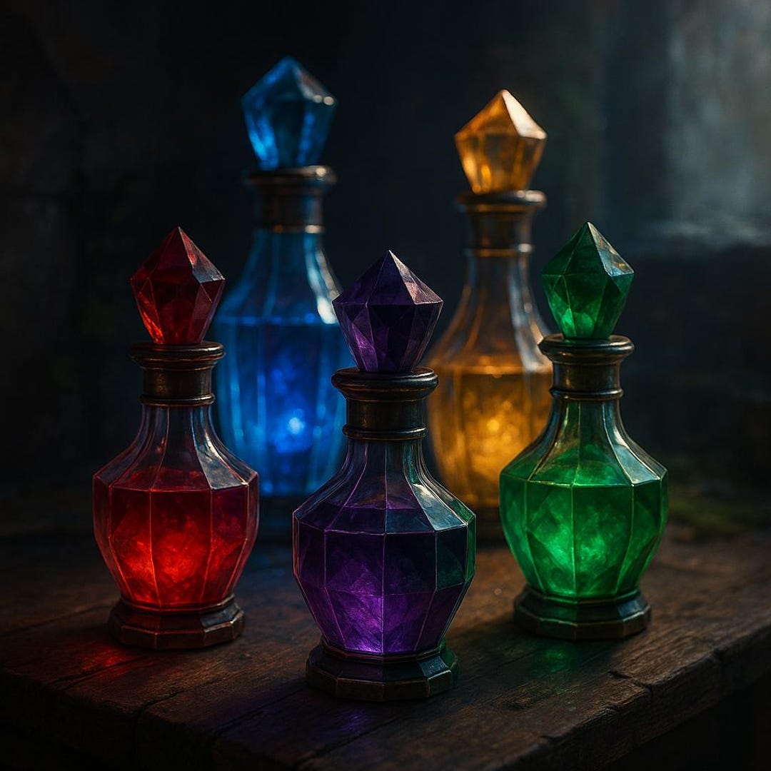 Crystal Potion Vials Fantasy Art Print Set – Alchemy Magic Wall Decor ...