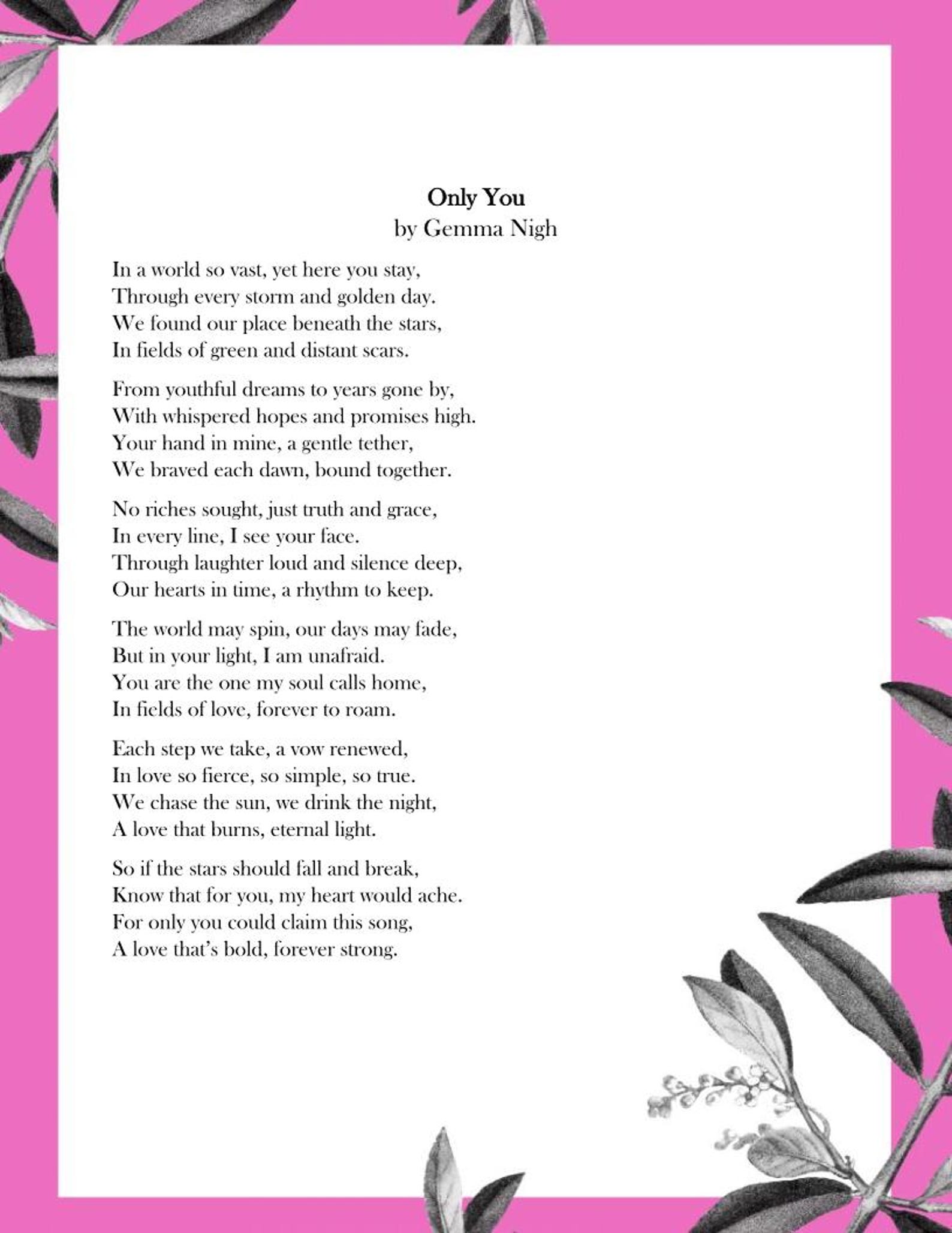 Only You Poem on Enduring Love and Devotion by Gemma Nigh PDF Print by ...